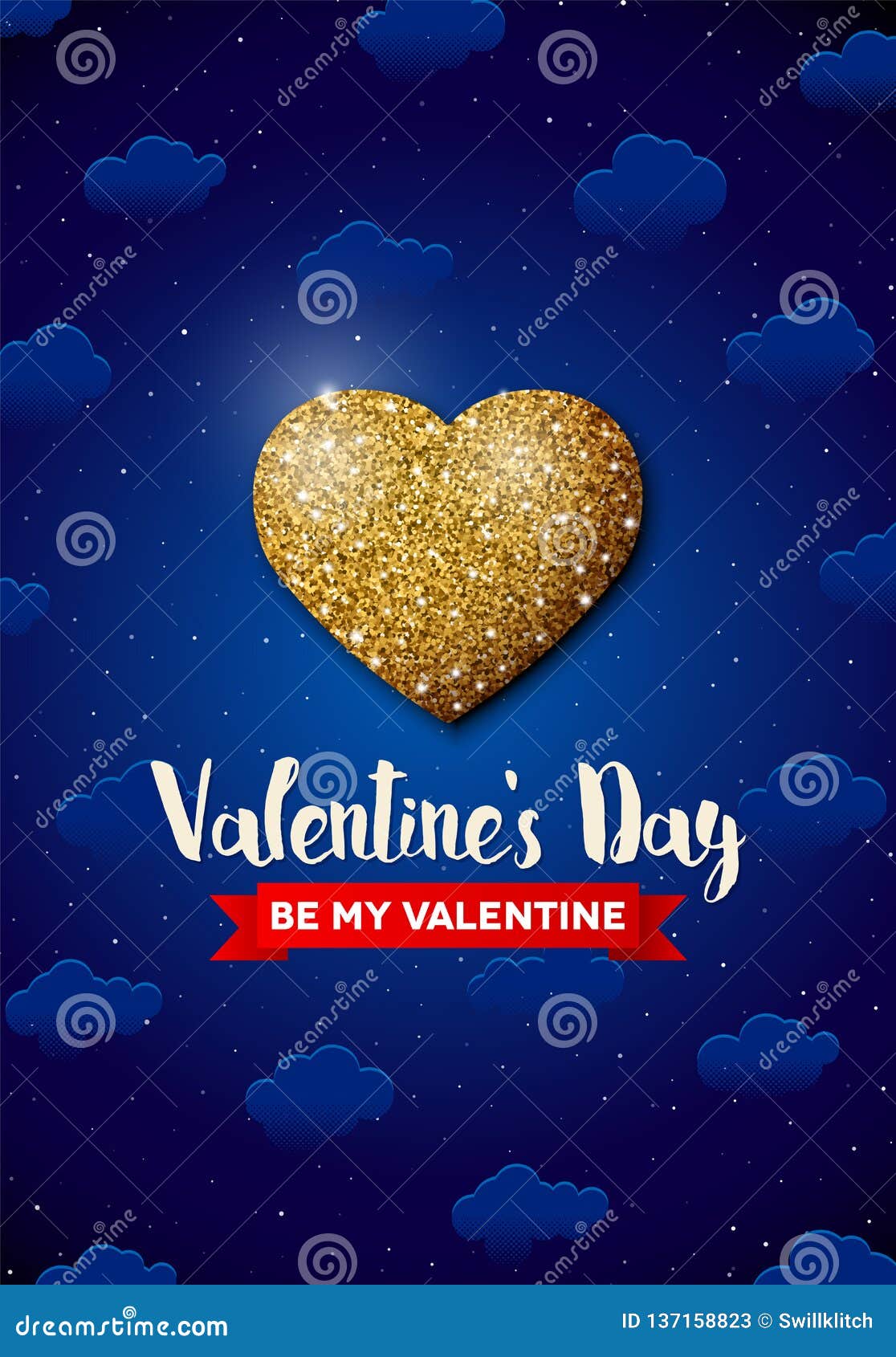 Valentines Day Greeting Card With Glitter Heart Stock Vector