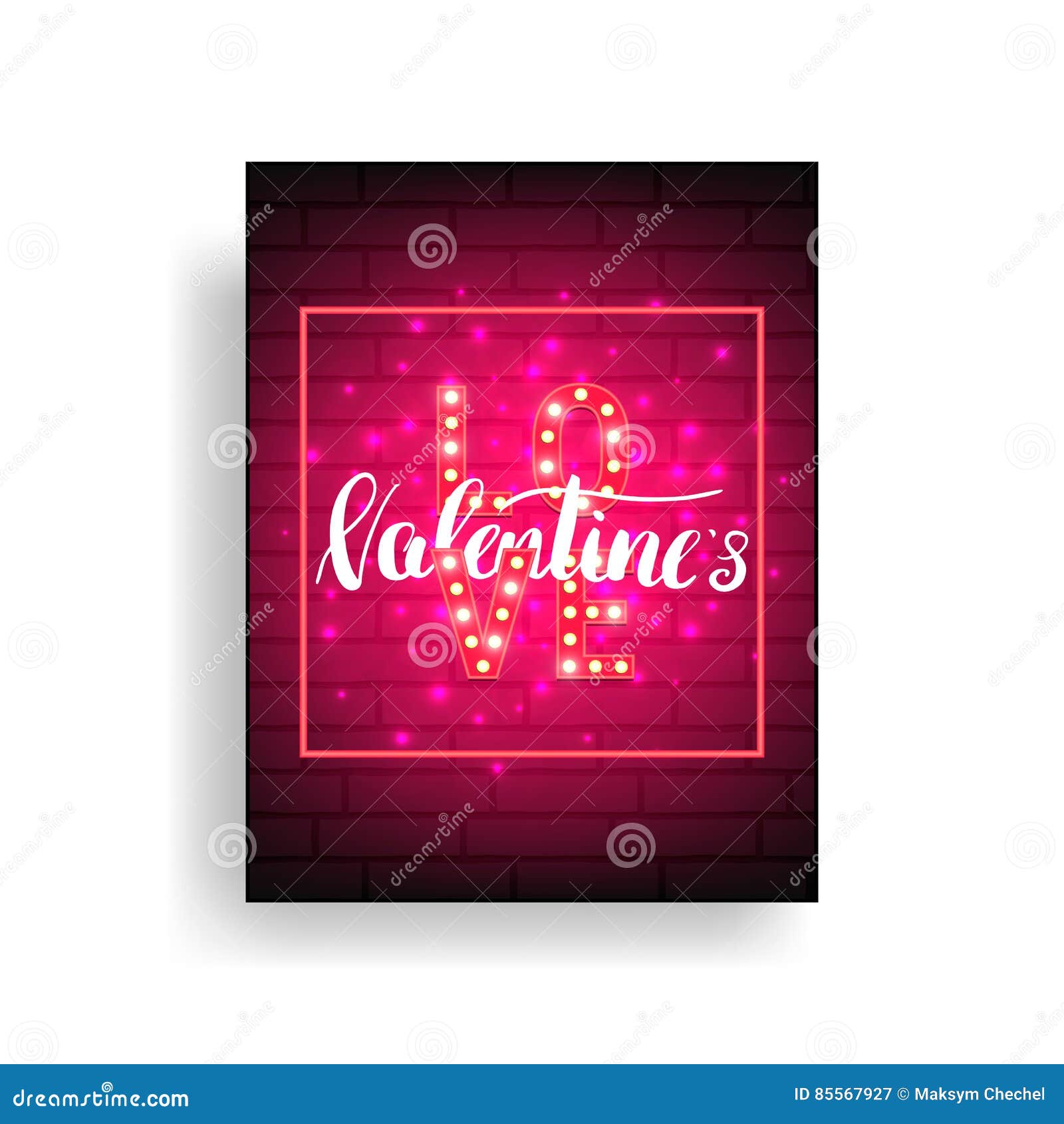 Valentines Day Greeting Card with Shiny Lights and Calligraphy. Stock ...