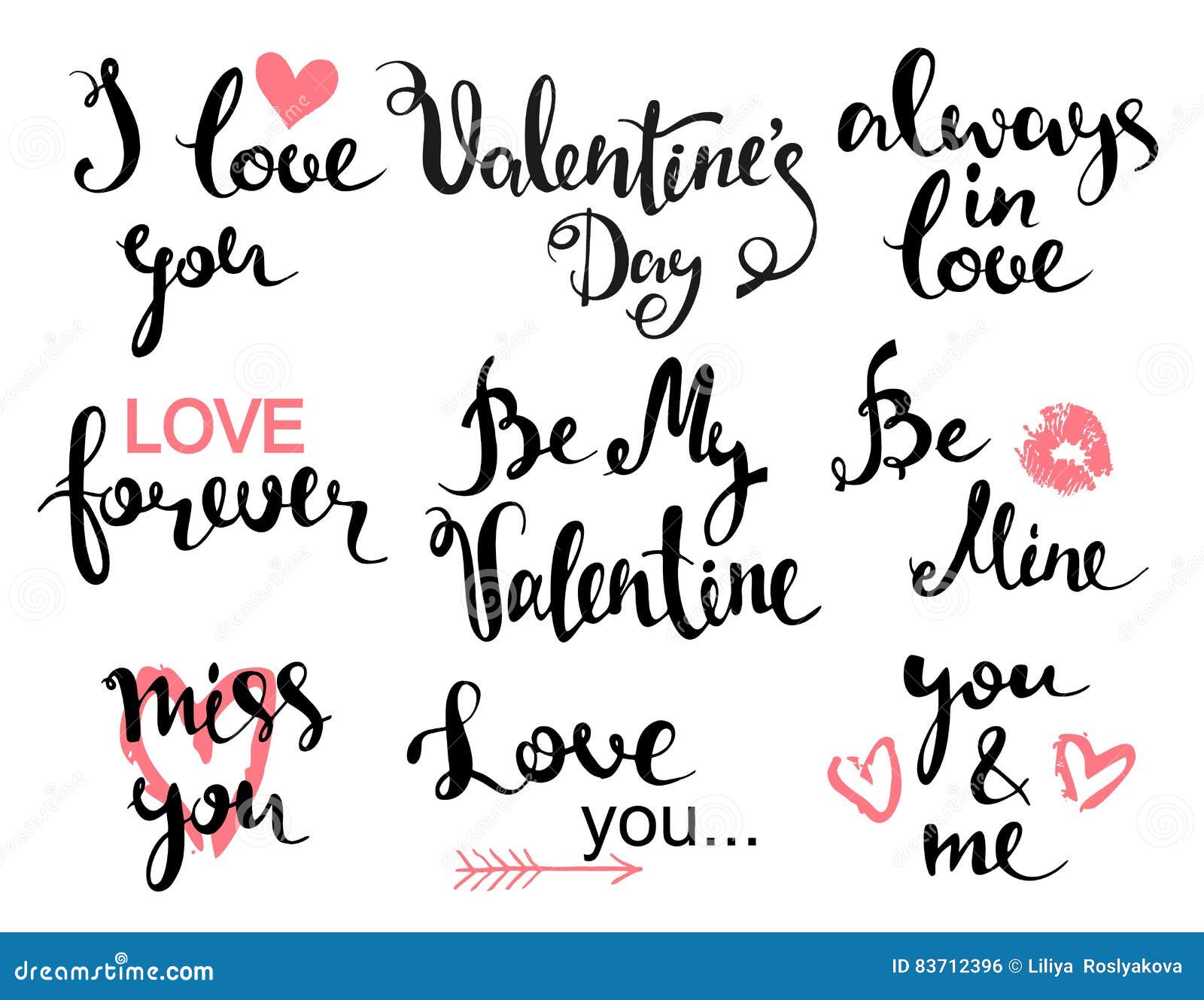 Valentines Day Hand Drawn Design Elements with Calligraphy. Handwritten ...
