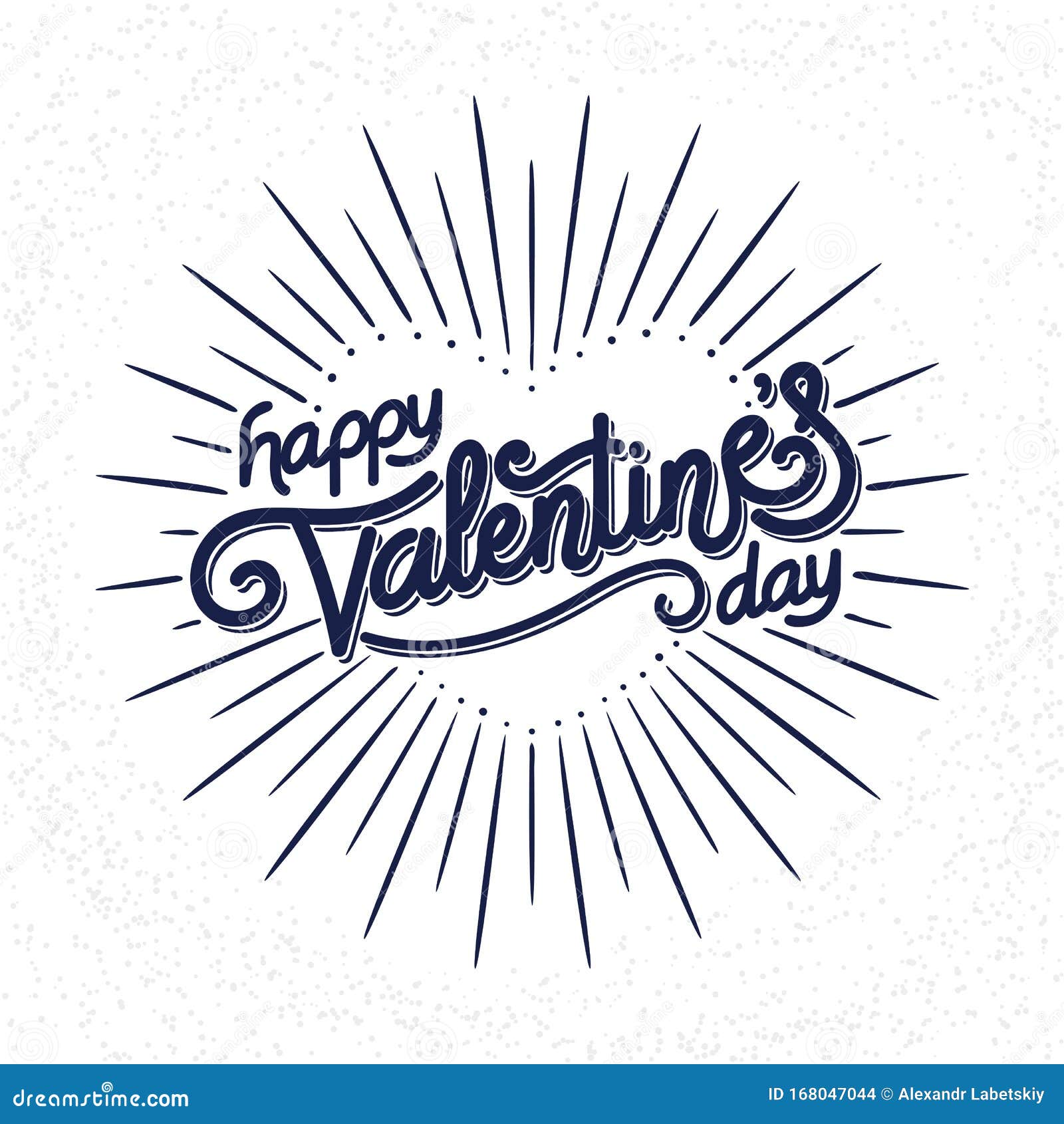 Valentines Day Hand Made Lettering with Burst Rays. Holiday Vector ...