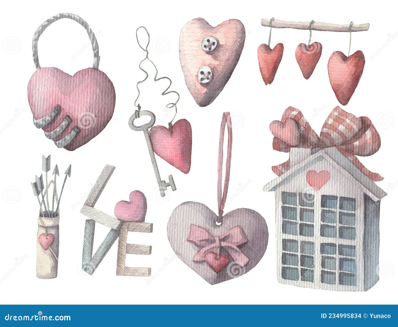 Valentines Day Hand Painted Watercolor Set Stock Illustration ...