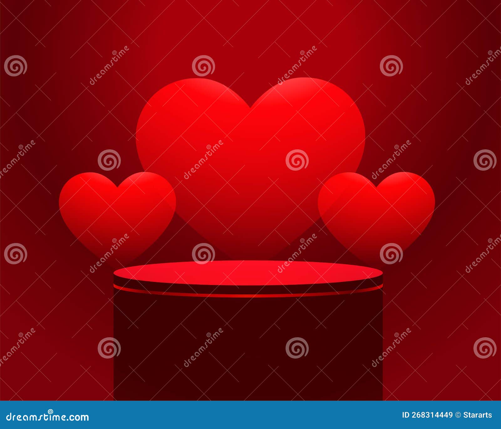 Valentines Day Hearts Background with 3d Podium Red Platform Stock ...
