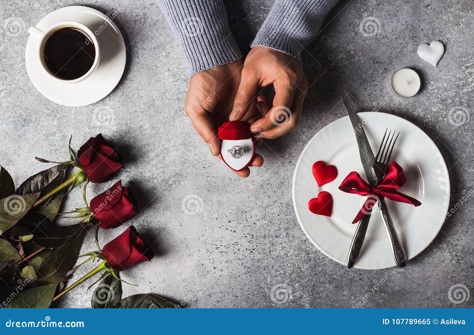 Valentines Day Romantic Dinner Table Setting Man Hand Holding ...