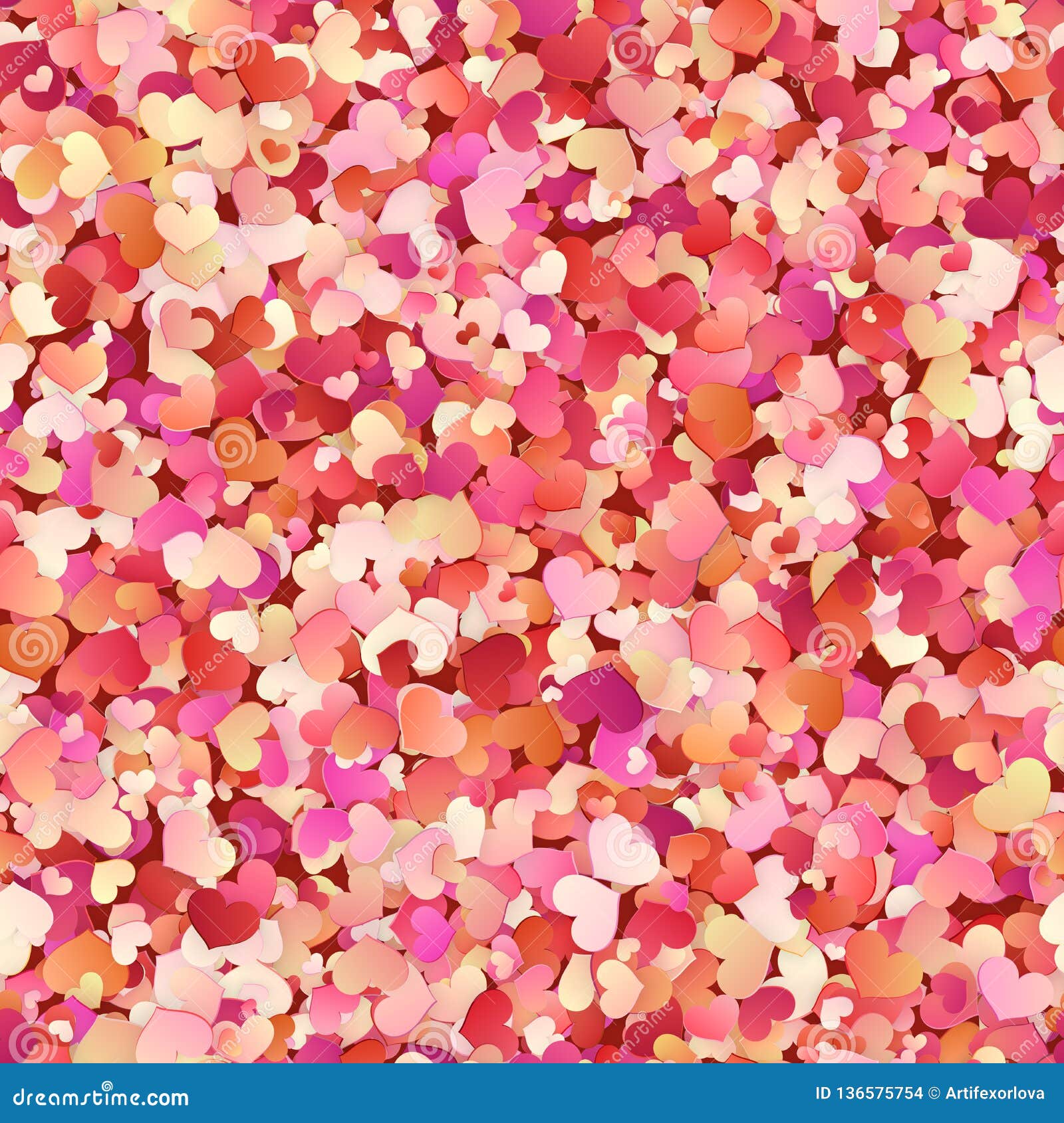 Valentines Day Seamless Pattern with Red, Pink, Pastel Small Hearts ...