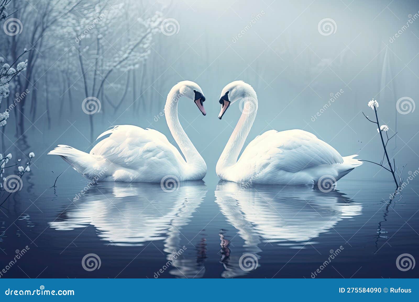 Valentines Day with Two Swans on a Blue Haze Background Stock ...