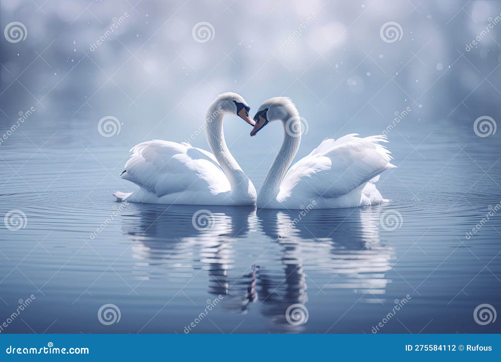 Valentines Day with Two Swans on a Blue Haze Background Stock ...