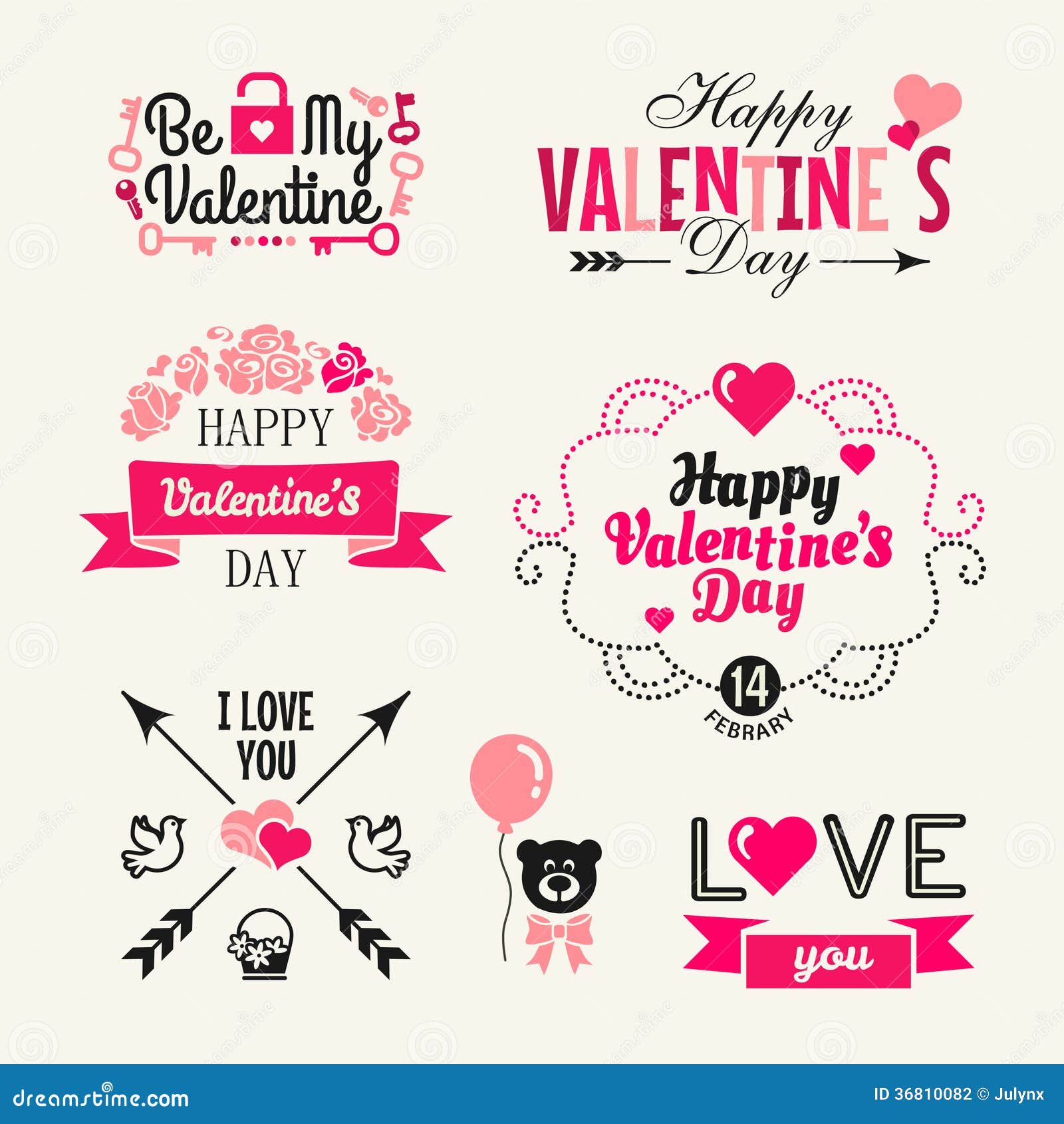 Valentines Day - Typography Set Stock Vector - Illustration of balloon ...