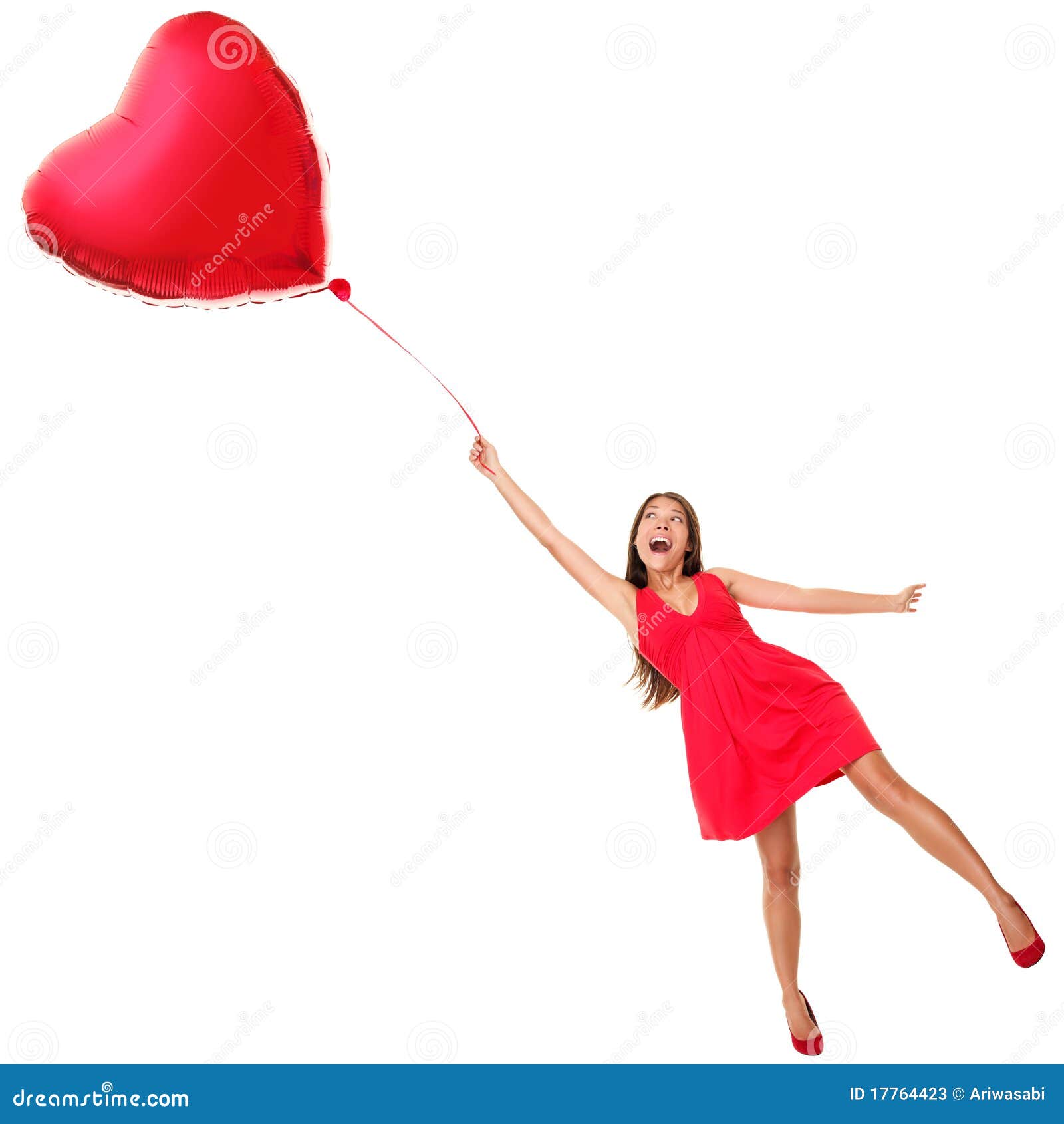 Valentines Day Woman Flying With Heart Balloon Stock Image Image Of
