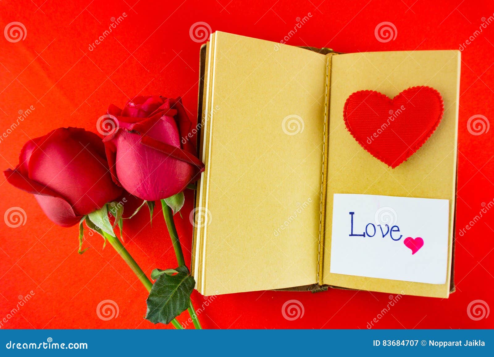 Valentines Notebook with Message Card on Red Background Image of Stock ...
