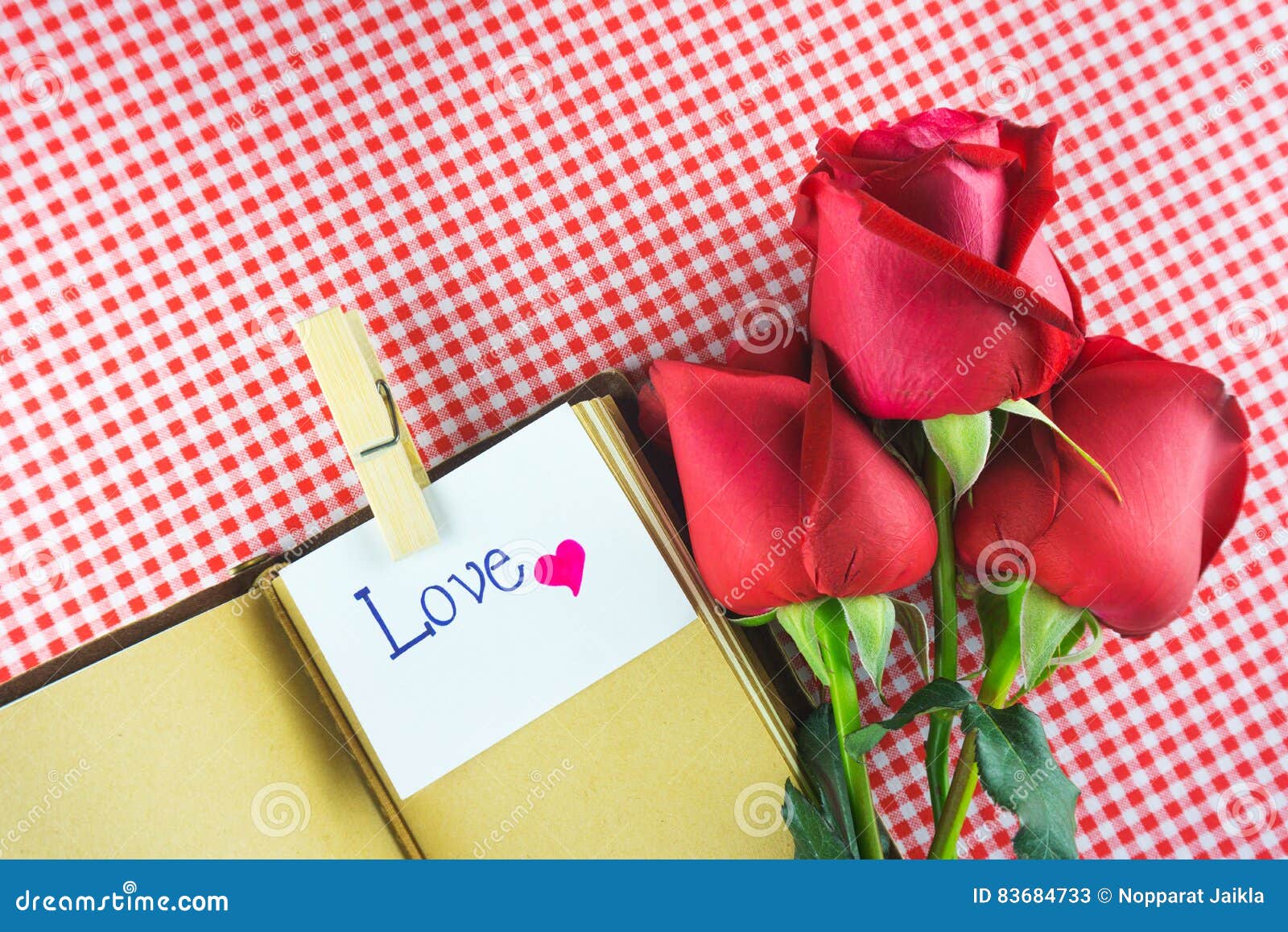 Valentines Notebook with Message Card on Red Background Image of Stock ...