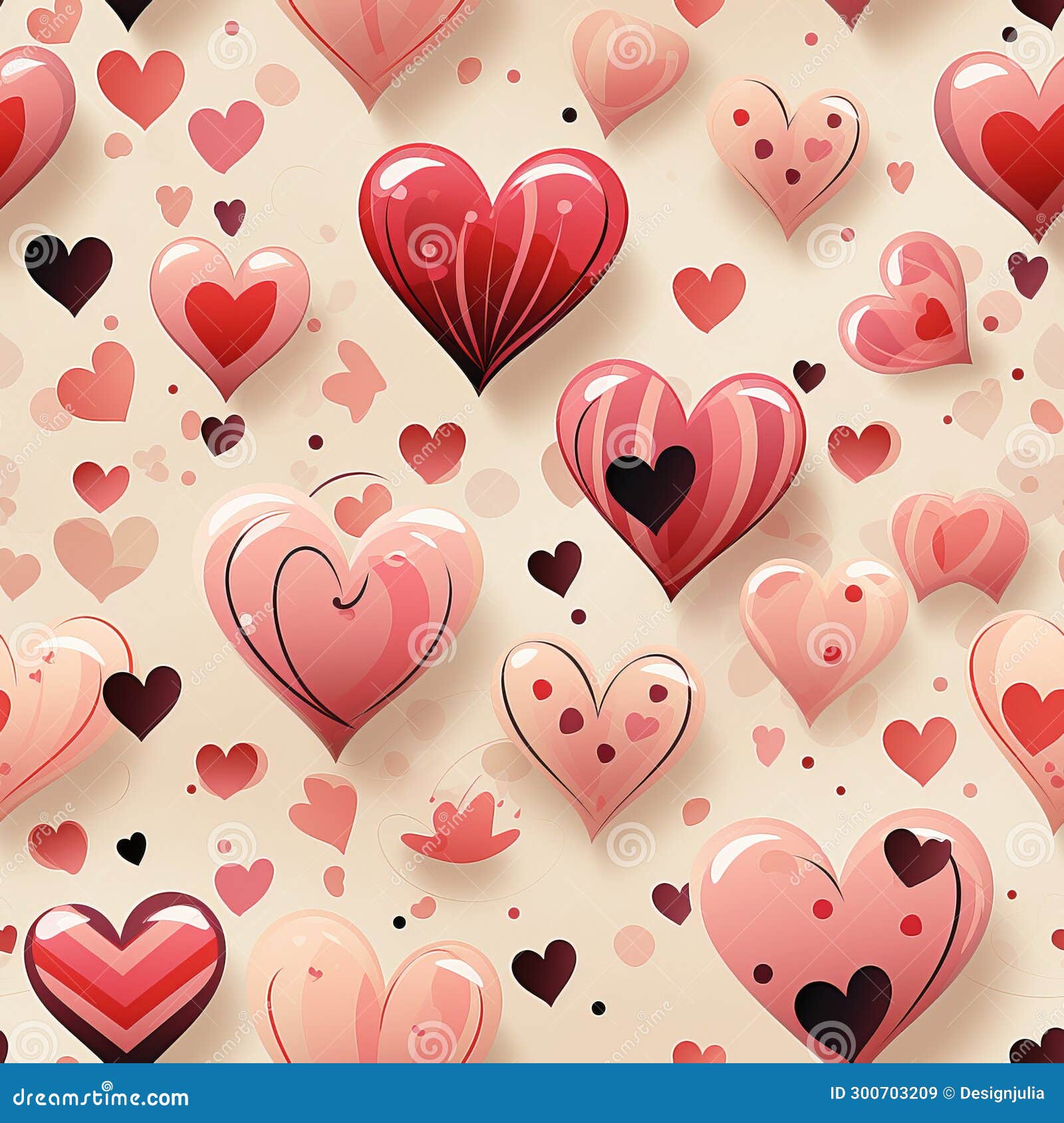 Valentines Pattern - Bright Heart with Assorted Pink and Black Hearts ...