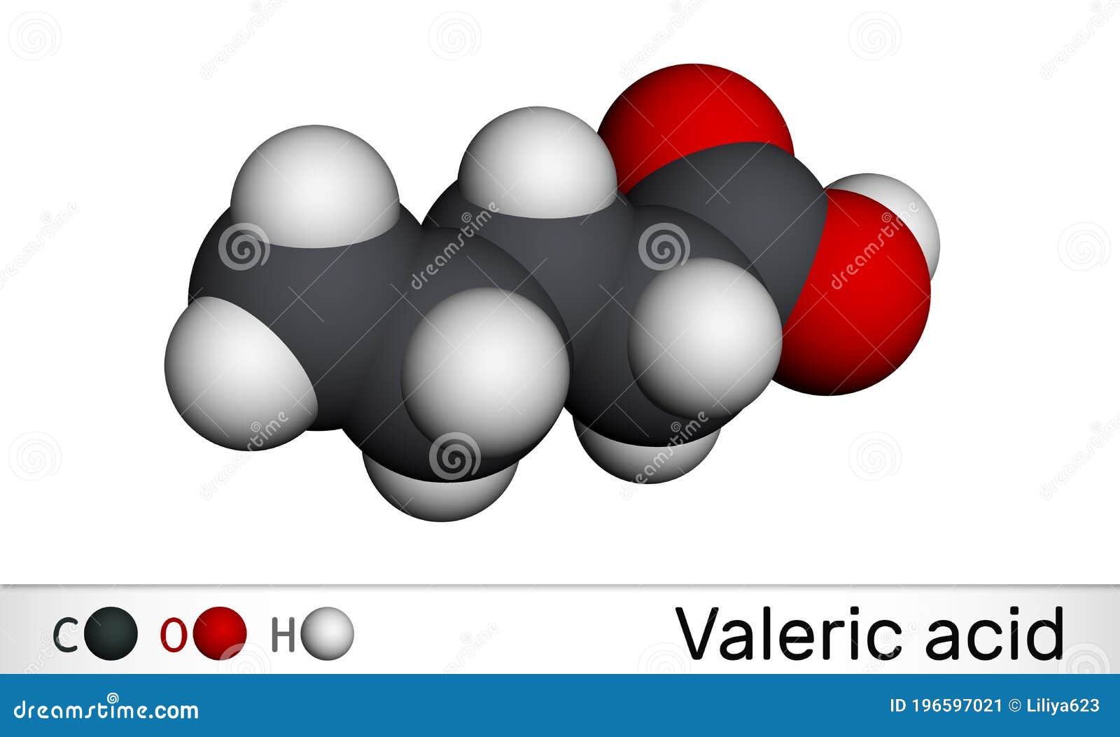 Valeric Acid, Pentanoic Acid Or Valerate Molecule. Structural Chemical ...