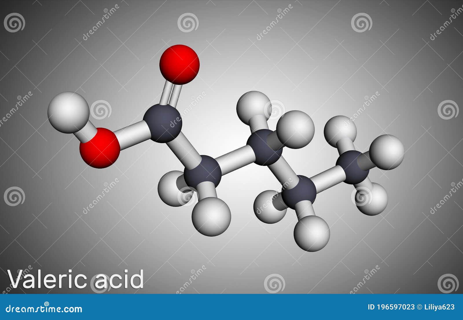 Valeric Acid, Pentanoic Acid or Valerate Molecule. Molecular Model ...