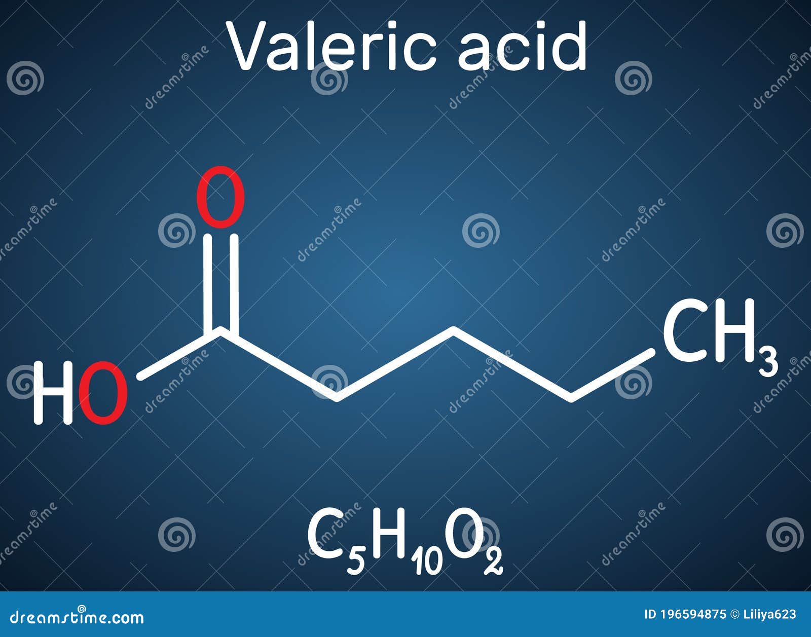 Valeric Acid, Pentanoic Acid Or Valerate Molecule. Skeletal Chemical ...