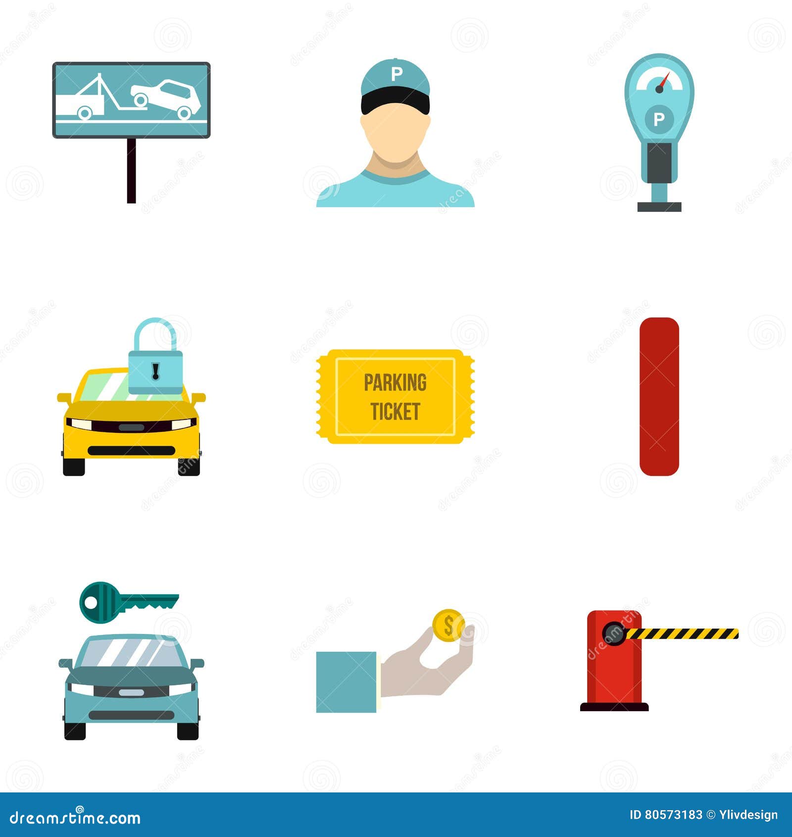 Valet Parking Icons Set, Flat Style Stock Vector - Illustration of icon ...