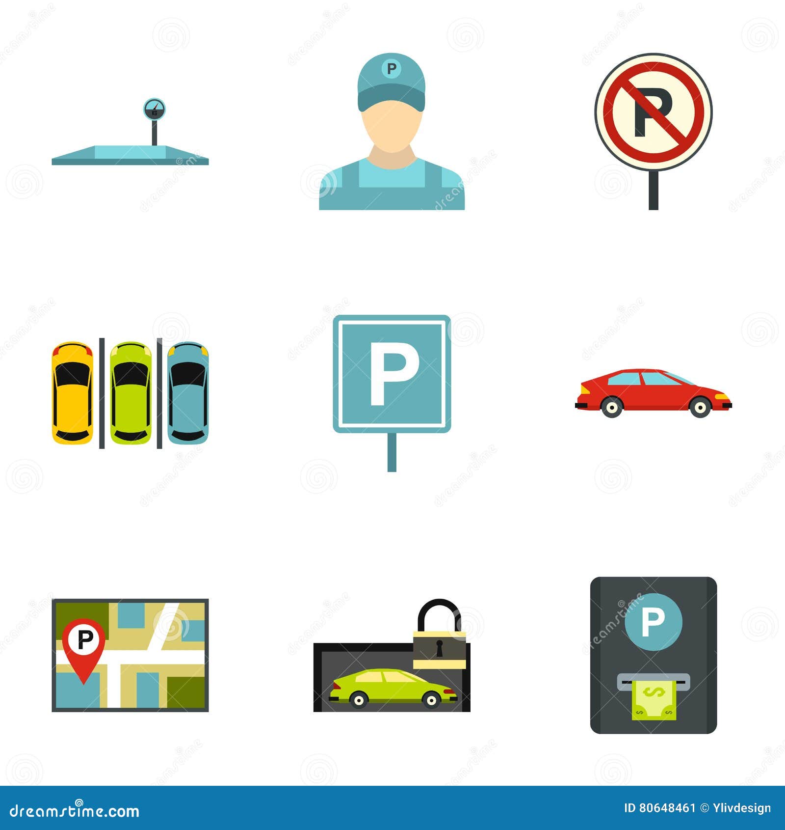 Valet Parking Icons Set, Flat Style Stock Vector - Illustration of ...