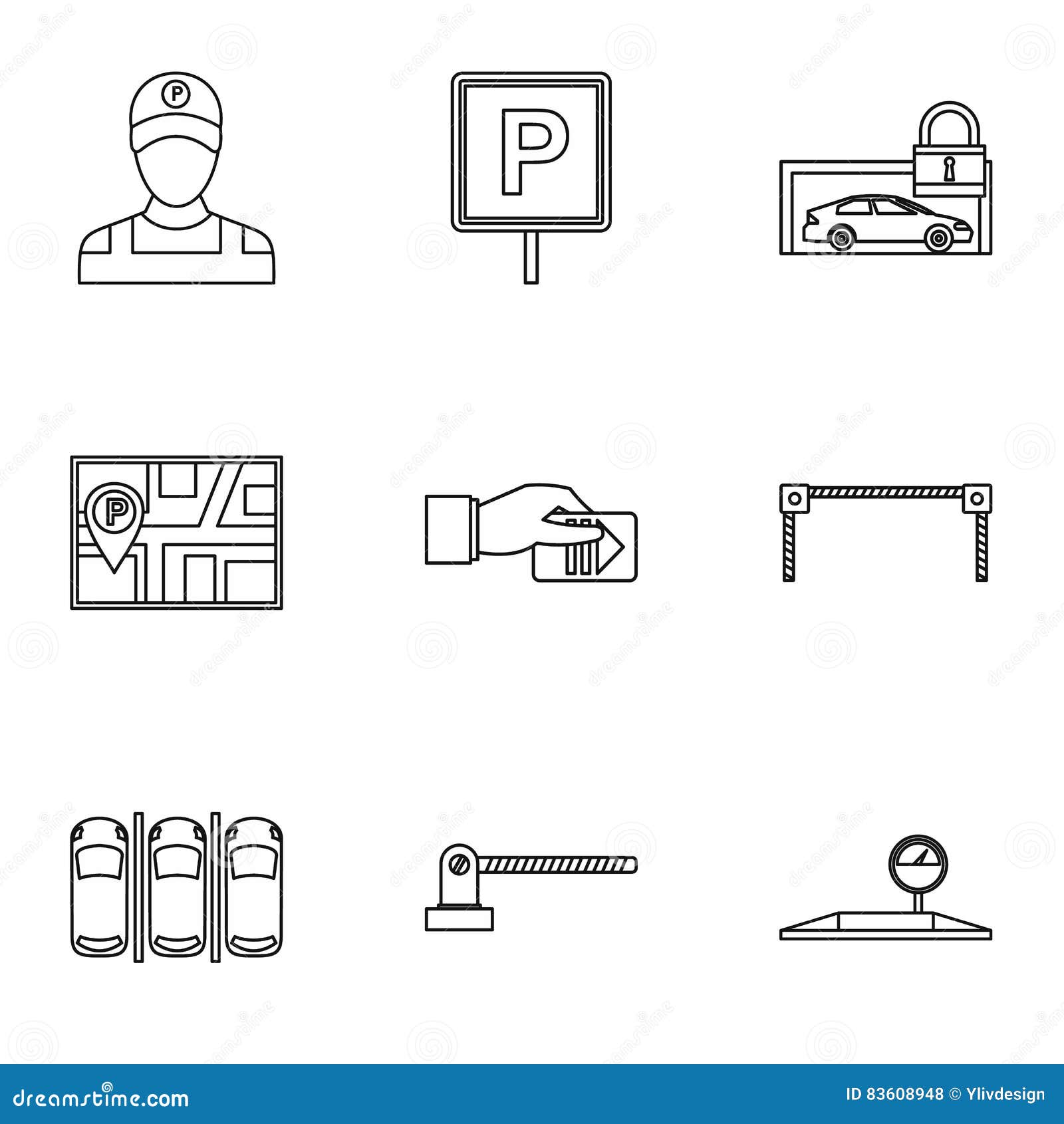 Valet Parking Icons Set, Outline Style Stock Vector - Illustration of ...