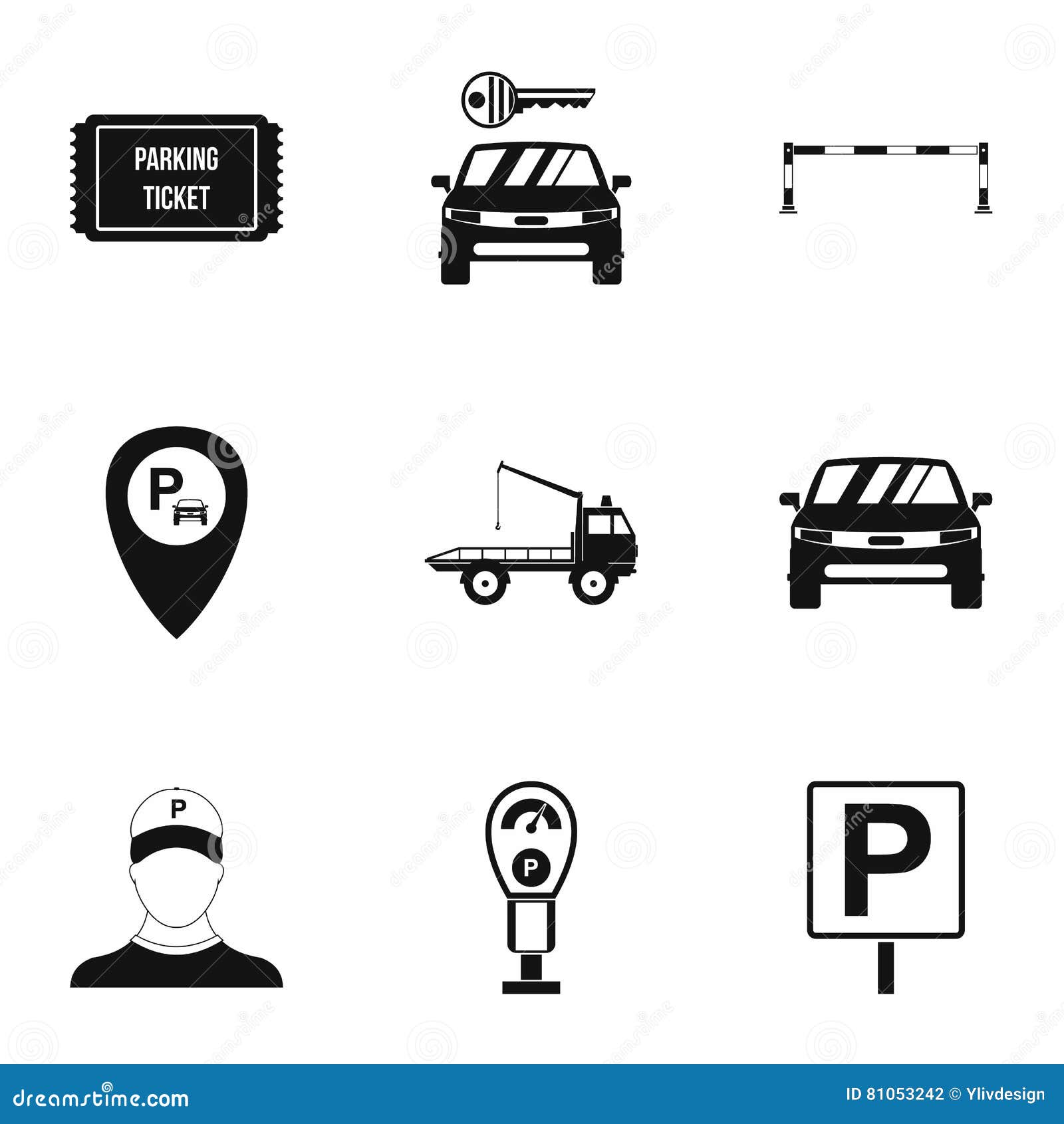 Valet Parking Icons Set, Simple Style Stock Vector - Illustration of ...