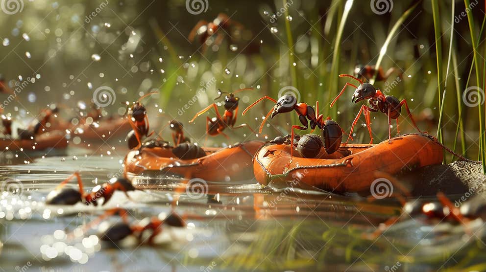 The Valiant Voyage: Ants Navigating Water on a Makeshift Raft Stock ...