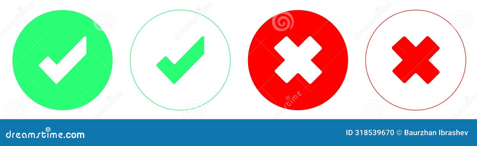 Validation and Refusal Icons. Green Check Mark and Red Cross Mark Stock ...
