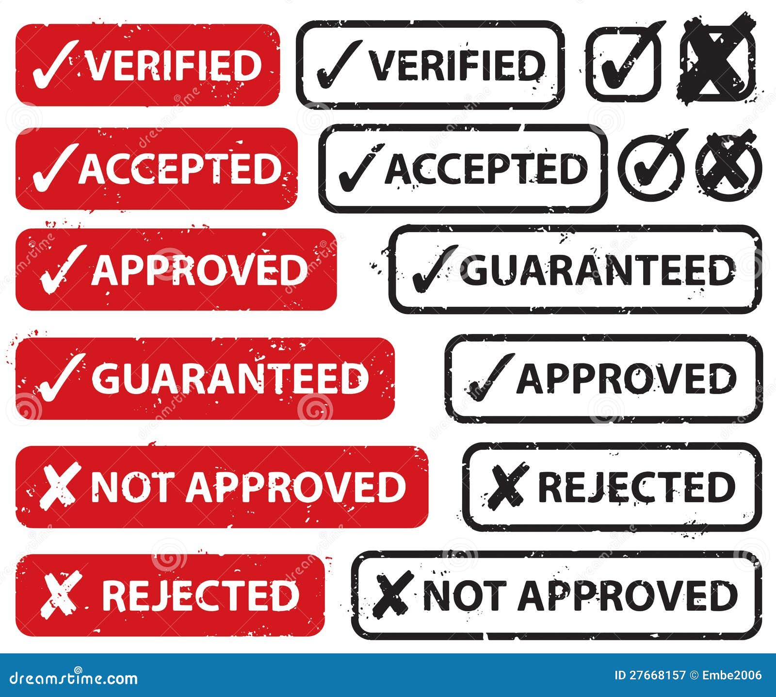 Valide El Conjunto Del Sello Del Rechazo Ilustración del Vector ...