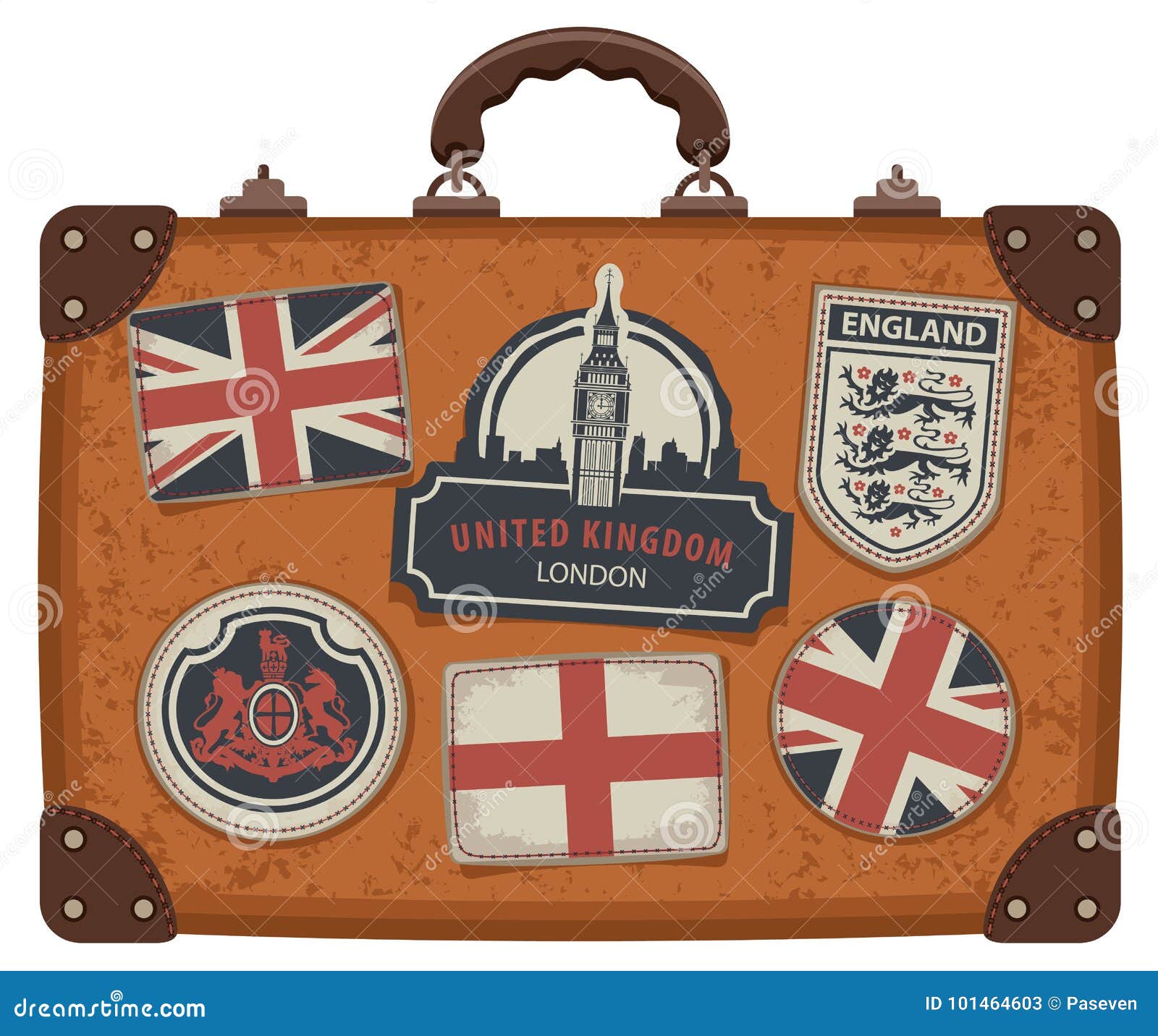 Valigia Con Il Regno Unito E Simboli Inglesi E Bandiere Illustrazione ...