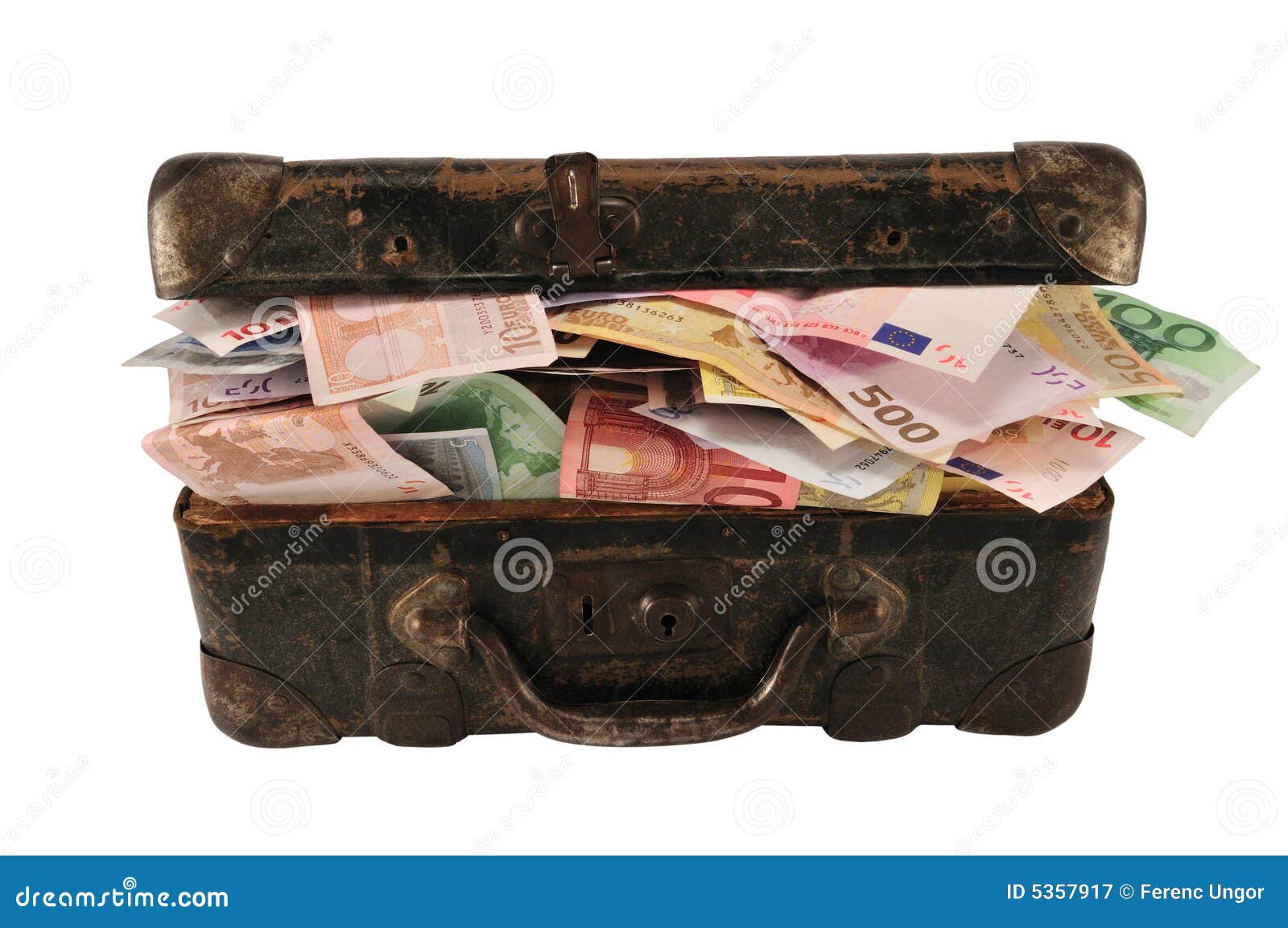 Valigia in pieno di soldi immagine stock. Immagine di cuoio - 5357917