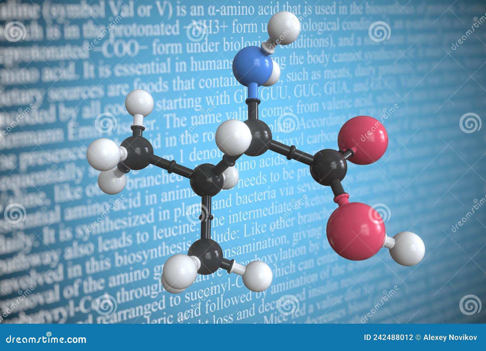 Valine Scientific Molecular Model, 3D Rendering Stock Illustration ...