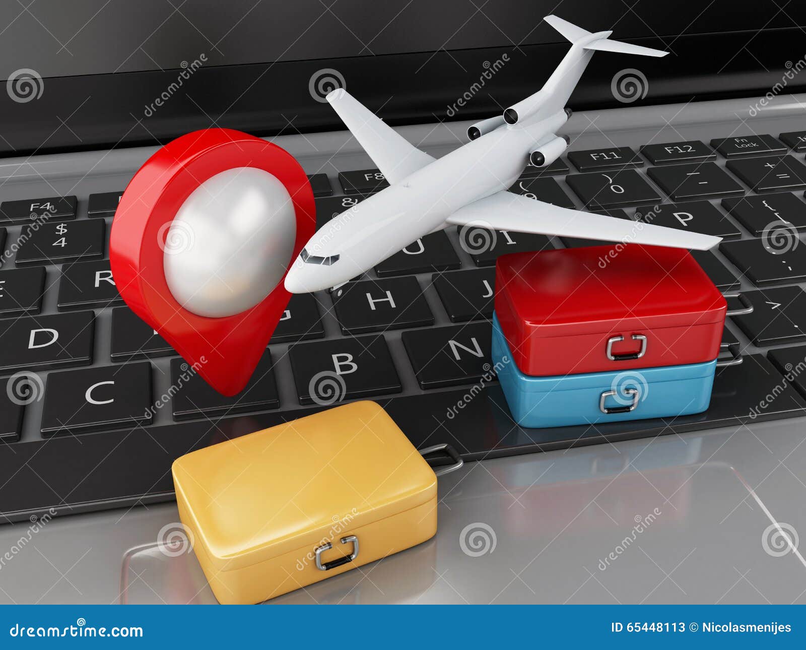 Valise Et Avion Du Voyage 3d Sur Le Clavier D'ordinateur Illustration ...