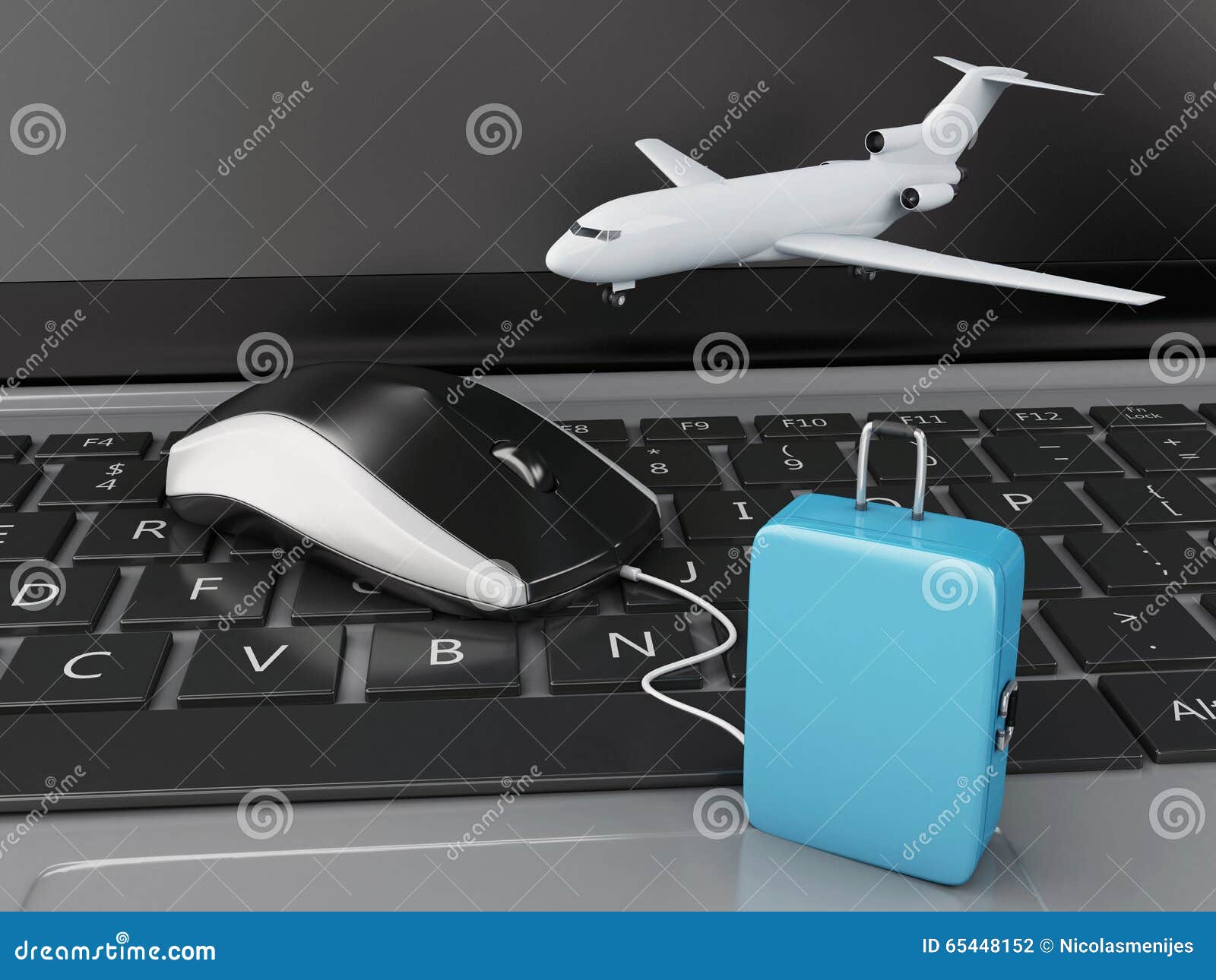 Valise Et Avion Du Voyage 3d Sur Le Clavier D'ordinateur Illustration ...