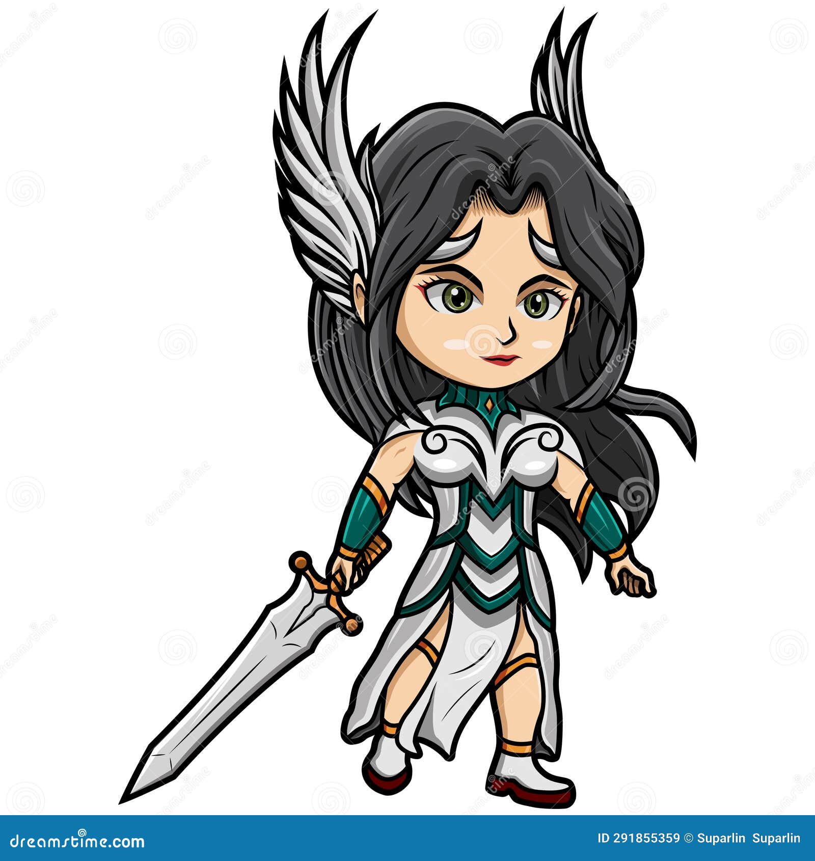 Valkyrie Chibi Mascot Logo Design Line Art Vector Illustration ...