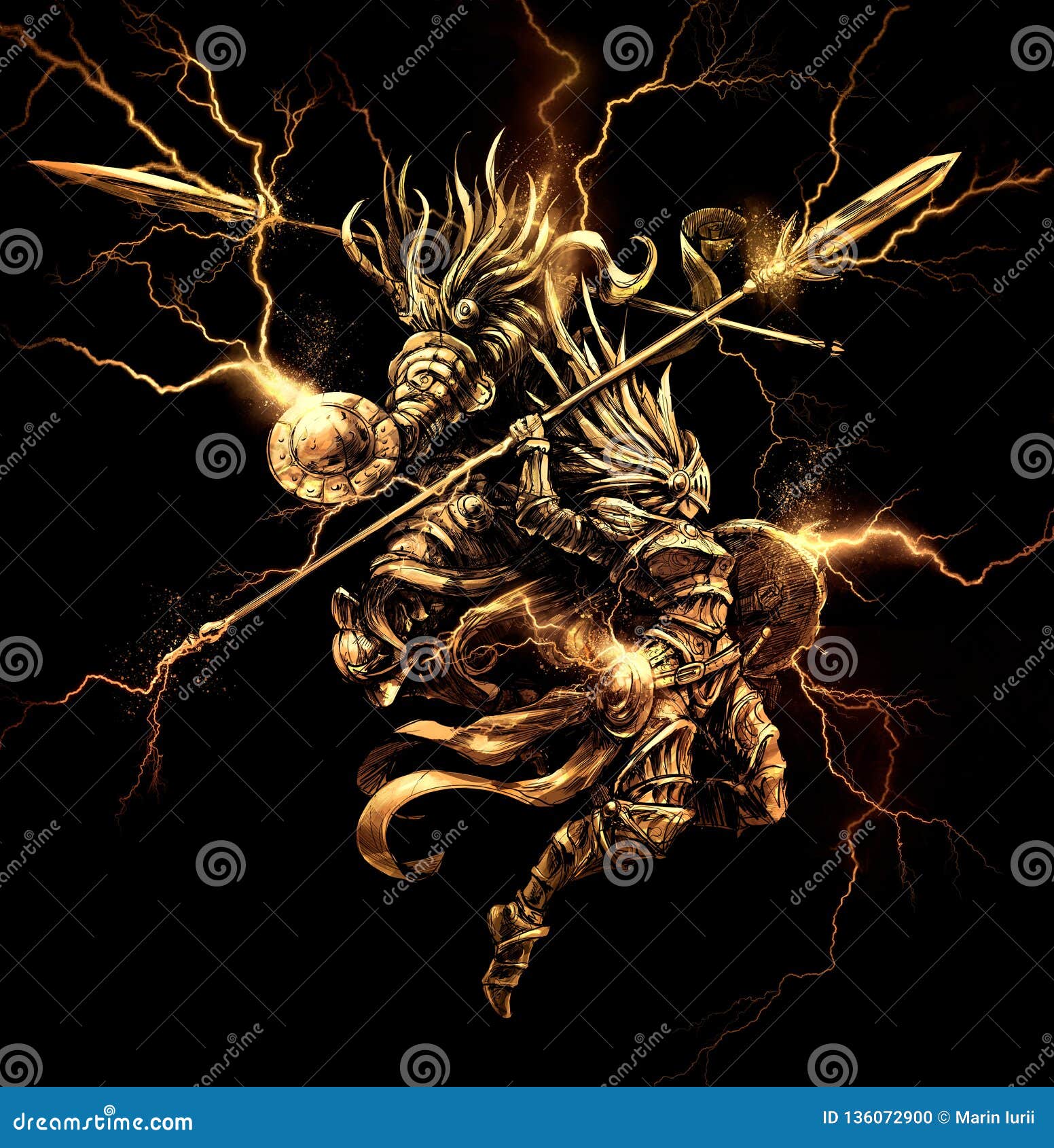 Valkyrie Shrouded in Lightning Stock Illustration - Illustration of ...