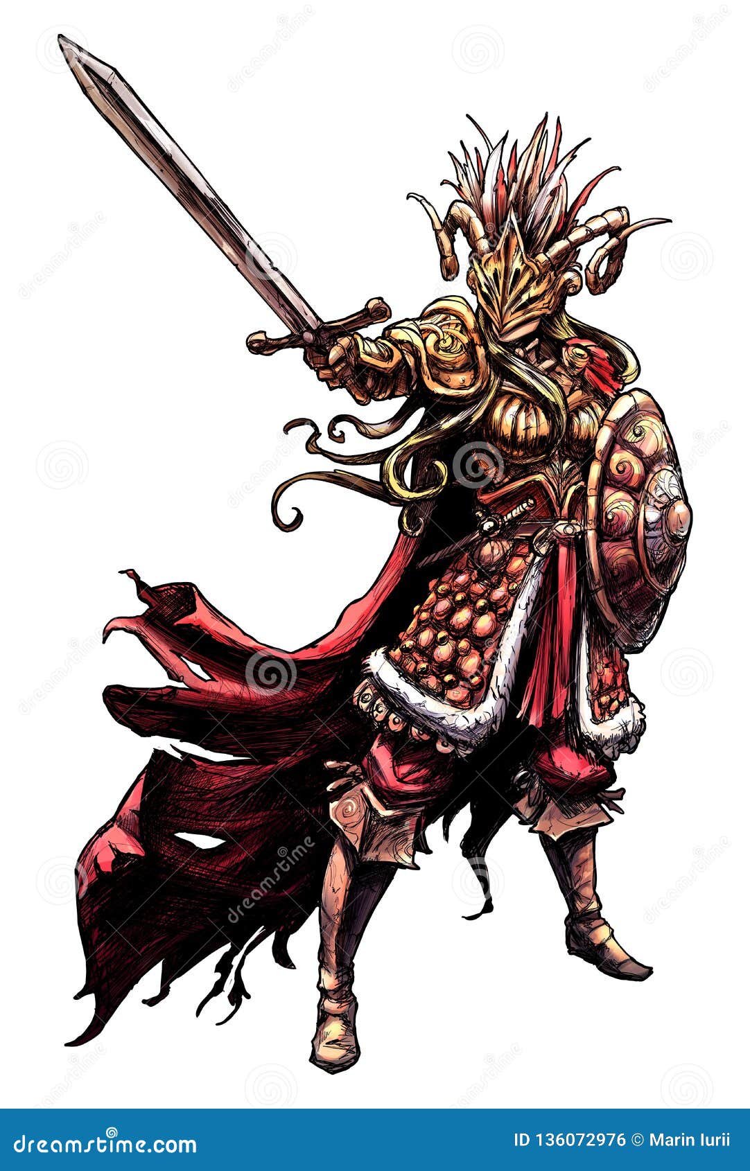 Valkyrie with sword stock illustration. Illustration of girl - 136072976