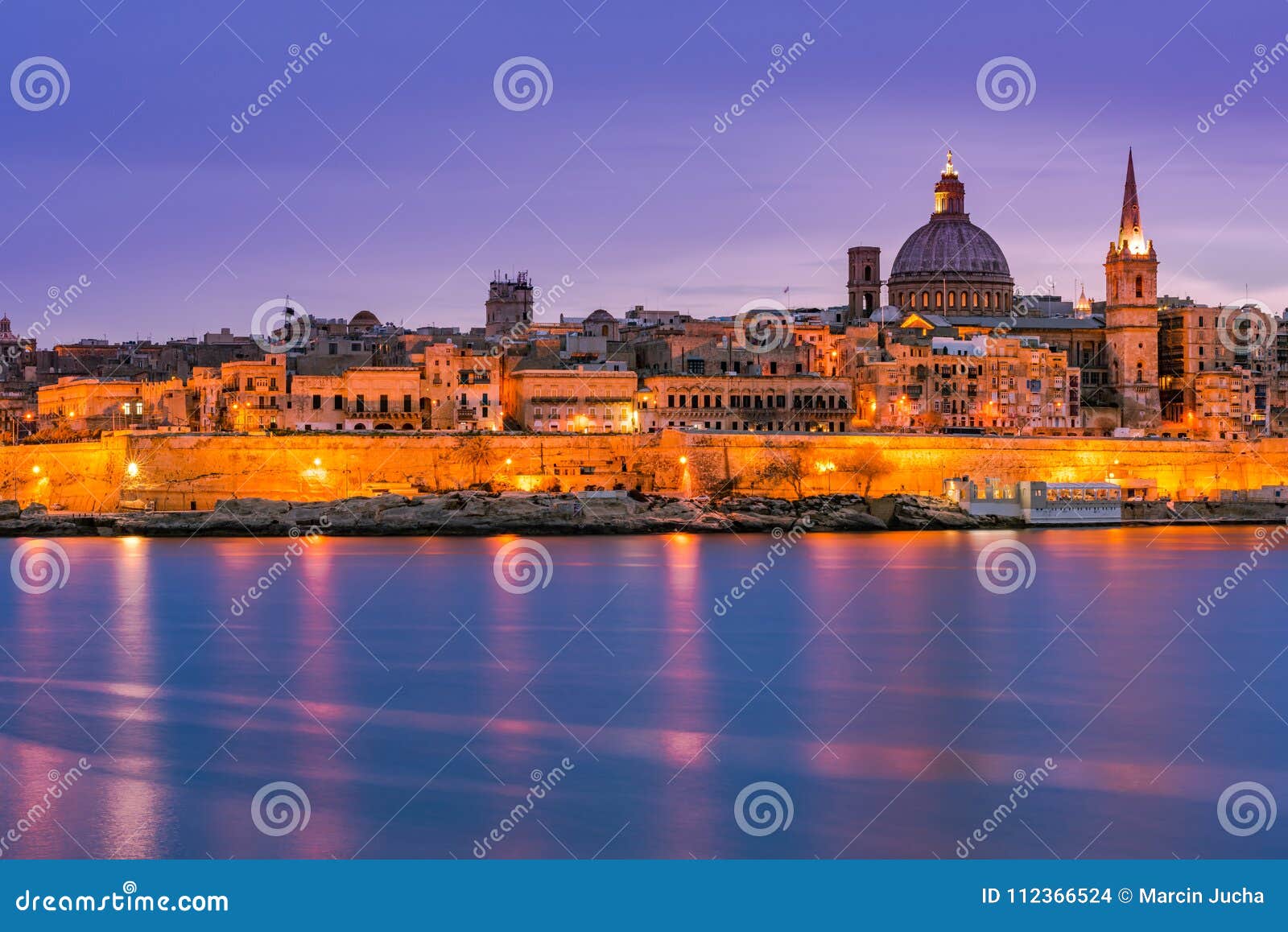 Valletta Skyline Night View,Malta Stock Photo - Image of panoramic ...