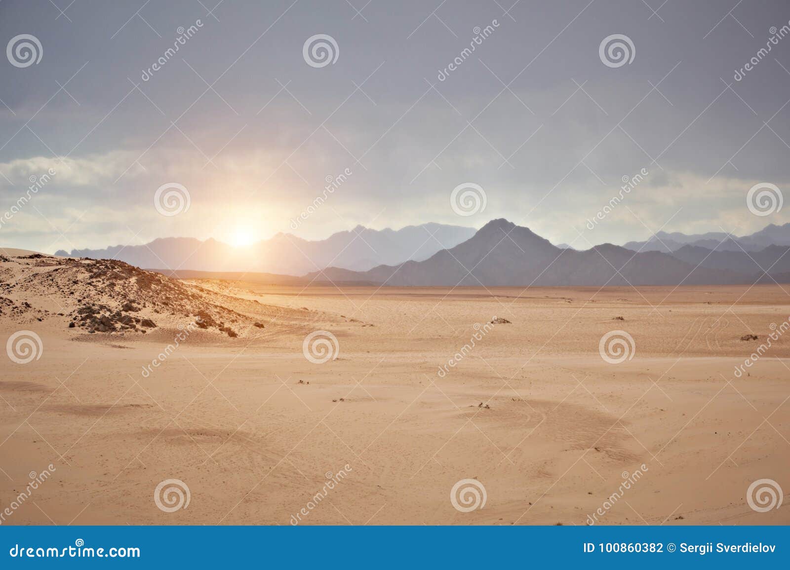 Valley in the Desert with Mountains at Sunset Stock Photo - Image of ...