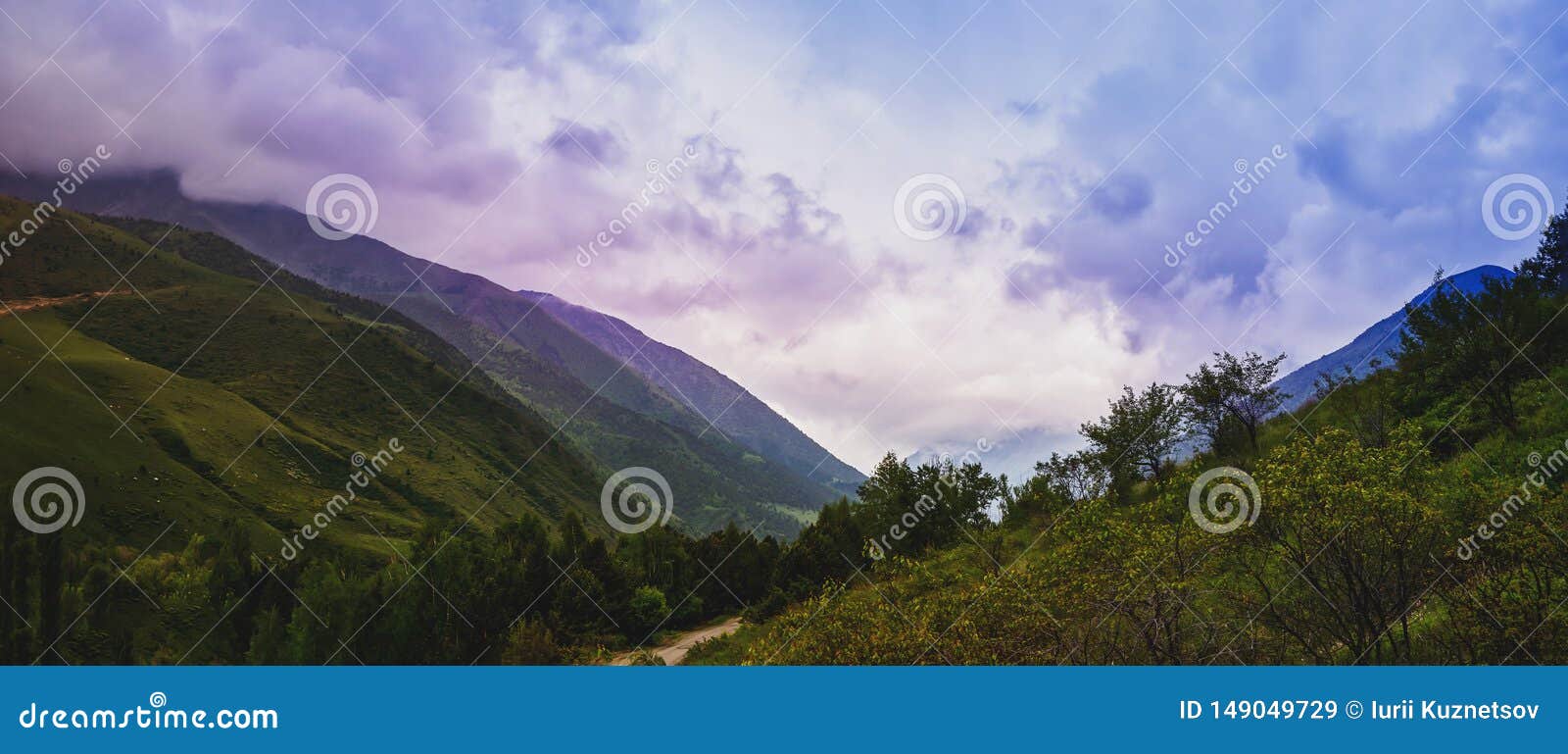 Valley with Dramatic Dark Clouds and Rain, Thunderclouds Over the ...
