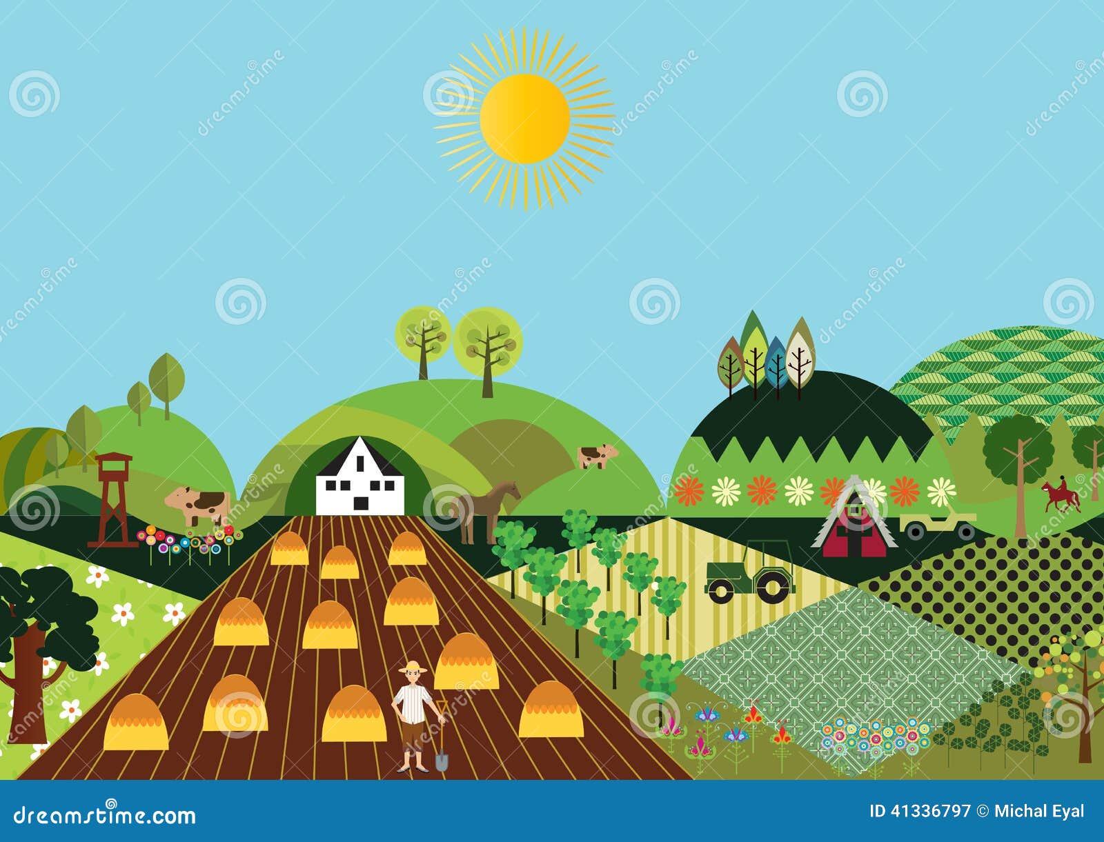 Valley farm stock illustration. Illustration of agriculture - 41336797