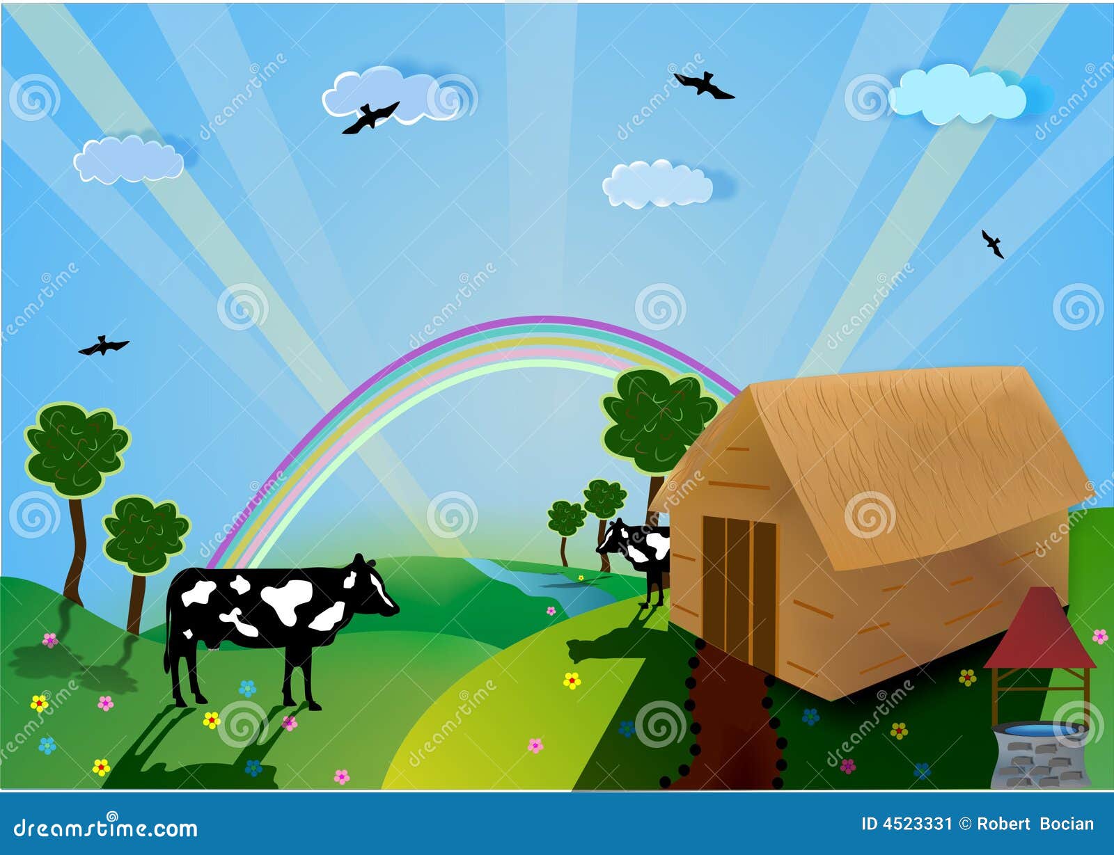 Valley , Farm vector stock vector. Illustration of farm - 4523331