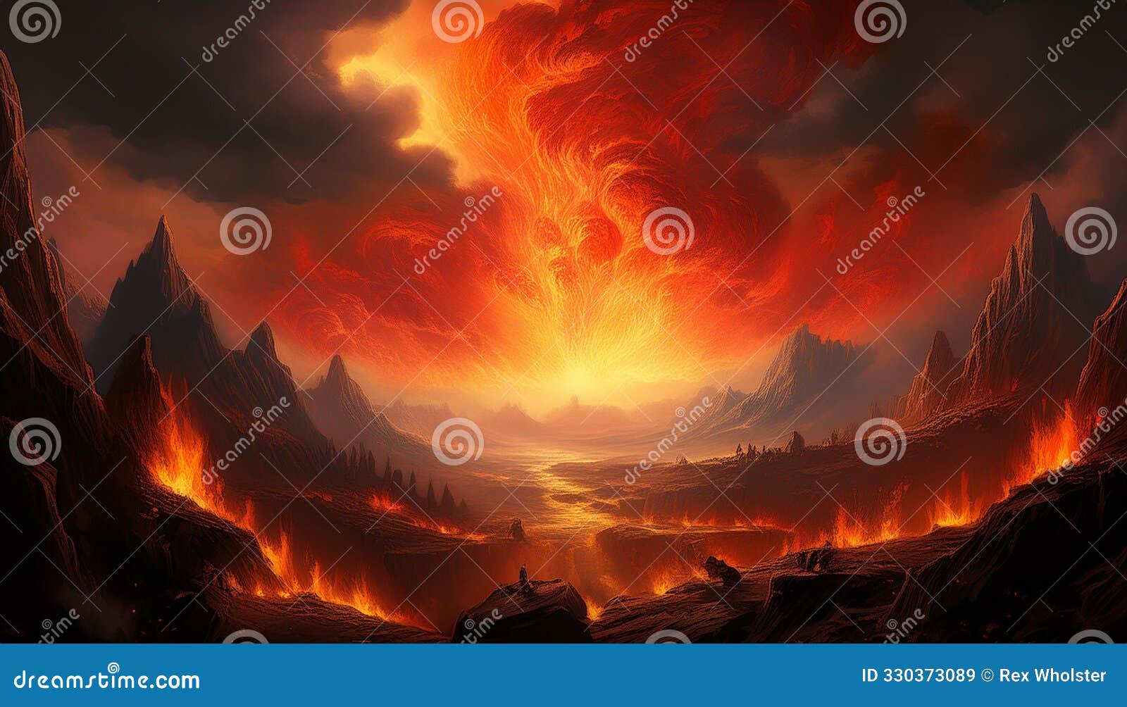 Illustration of Purgatory or Hell with Fire and Mountains Stock ...