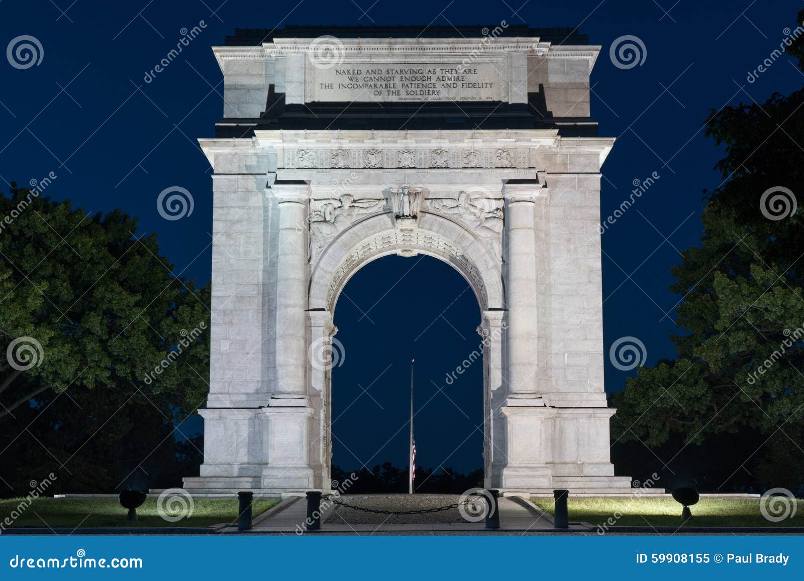 Valley Forge Arch at Night stock image. Image of arch - 59908155