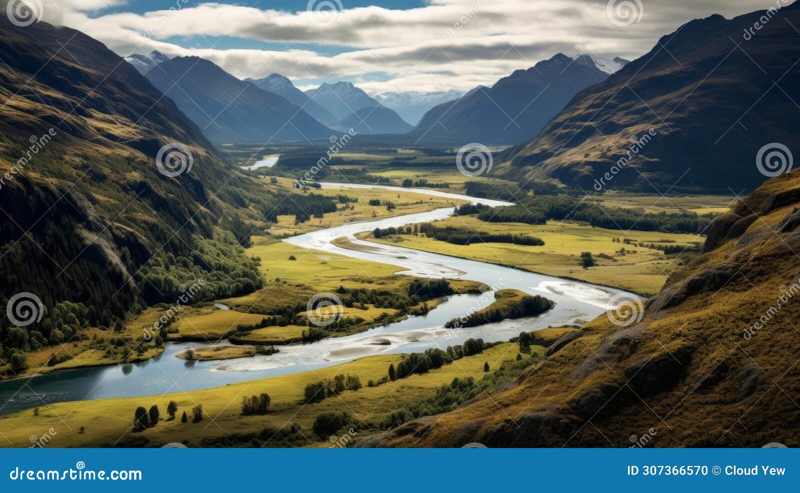 A Valley with a Gentle River Winding through it Stock Illustration ...