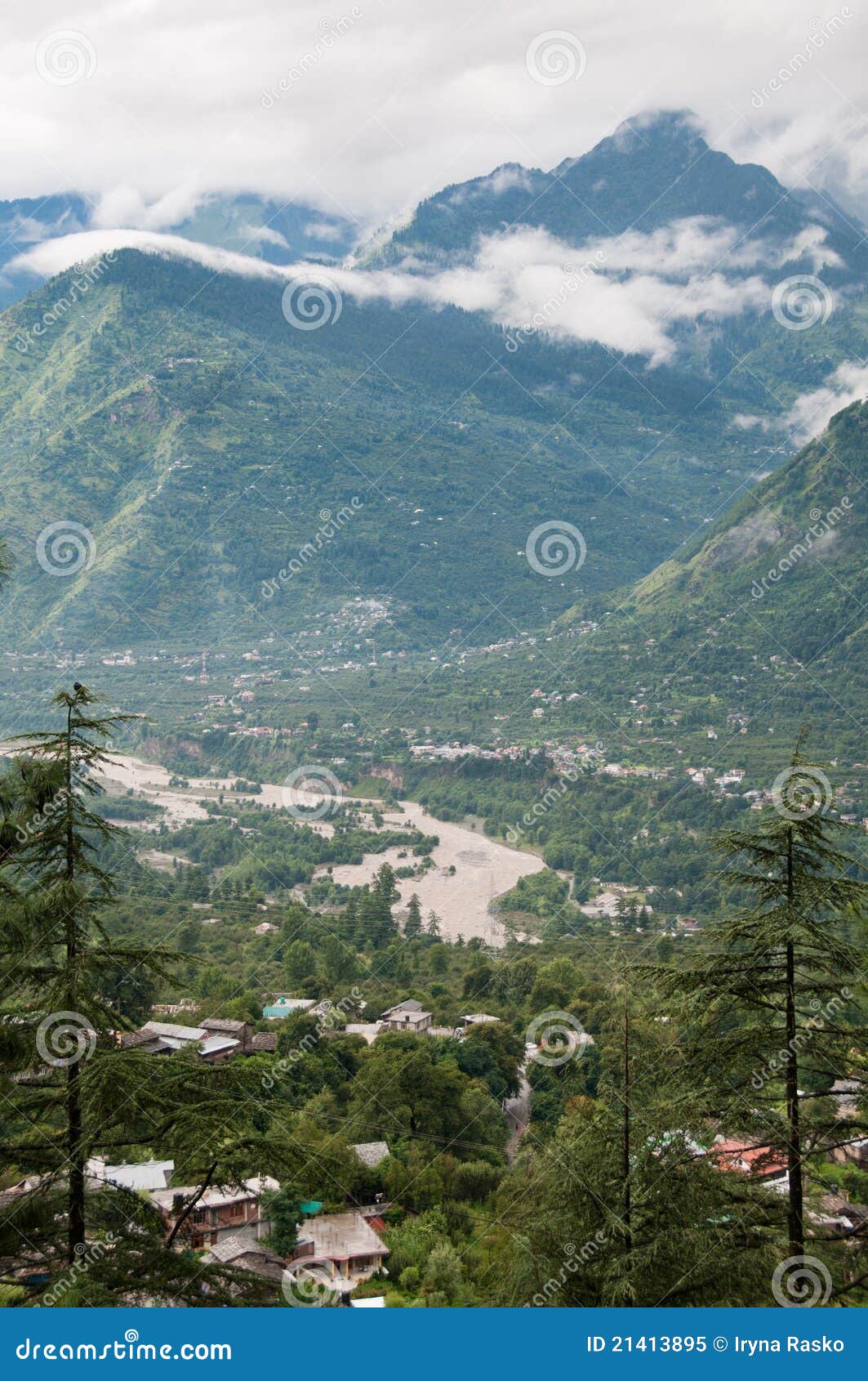 Valley between High Mountains Stock Image - Image of forest, evergreen ...