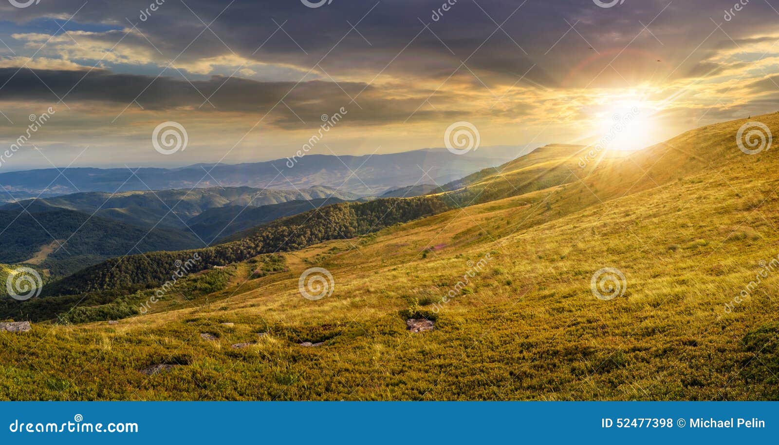 Valley on Hillside of Mountain Range at Sunset Stock Photo - Image of ...