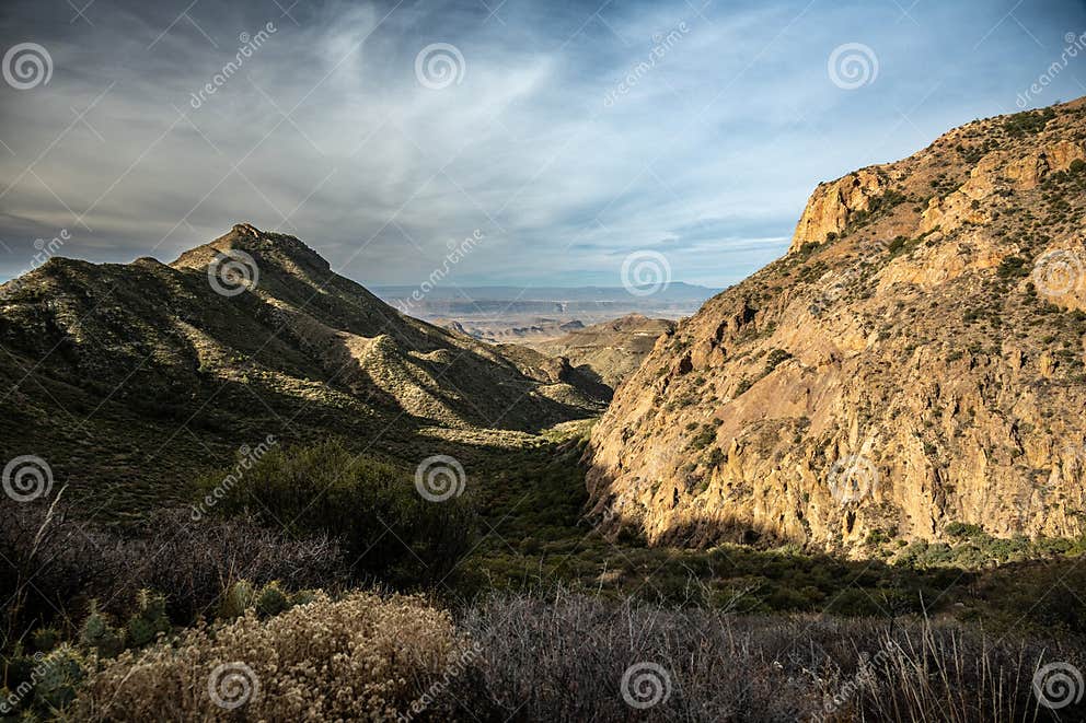 Valley of Juniper Canyon with Thin Clouds Stock Image - Image of cliffs ...