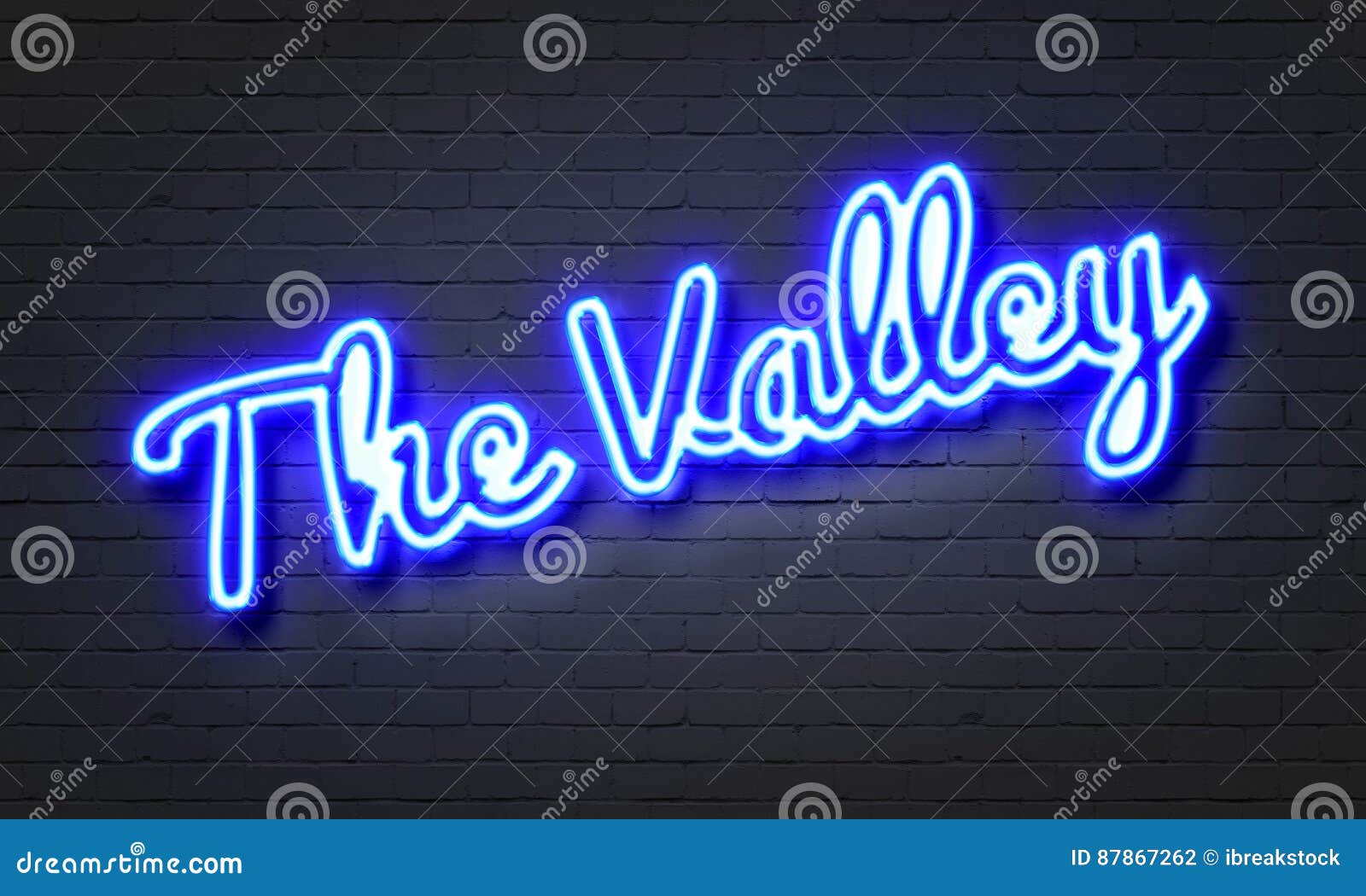 The Valley Neon Sign on Brick Wall Background. Stock Illustration ...