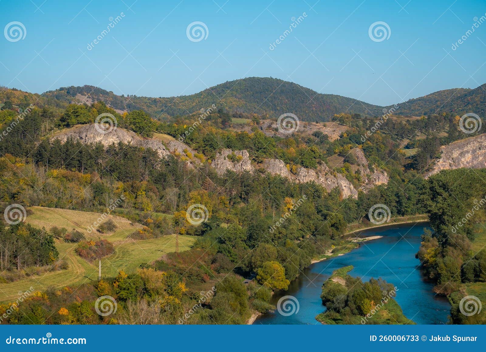 Valley with River Running in the Middle Spliting in Y Stock Image ...