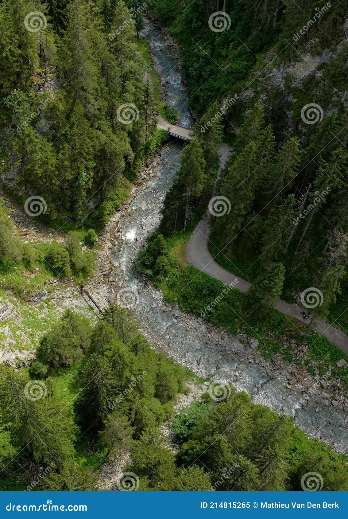 Valley with River Waterfall and Trees in Open Nature Stock Image ...