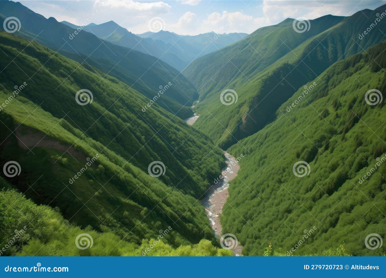 Valley, with a Stream Winding through the Landscape, Surrounded by ...