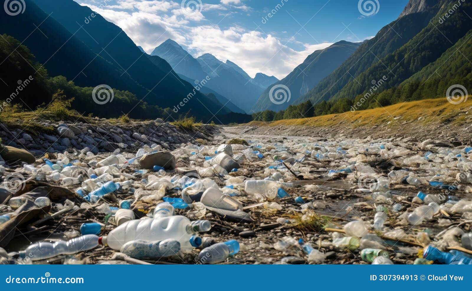 Valley Surrounded by Mountains Plastic Pollution Stock Illustration ...