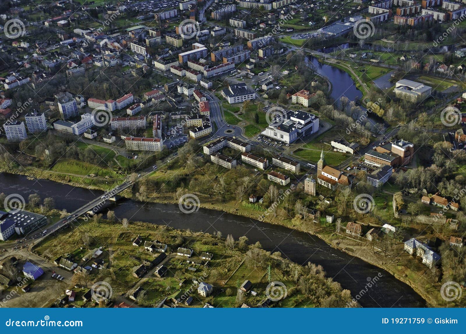 Valmiera town stock image. Image of hotel, tree, aerial - 19271759